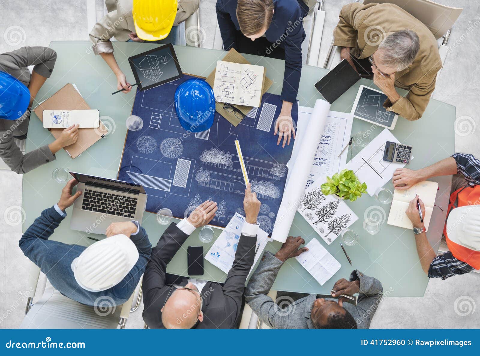 Group of Architects Planning with Blueprint Stock Photo - Image of ...