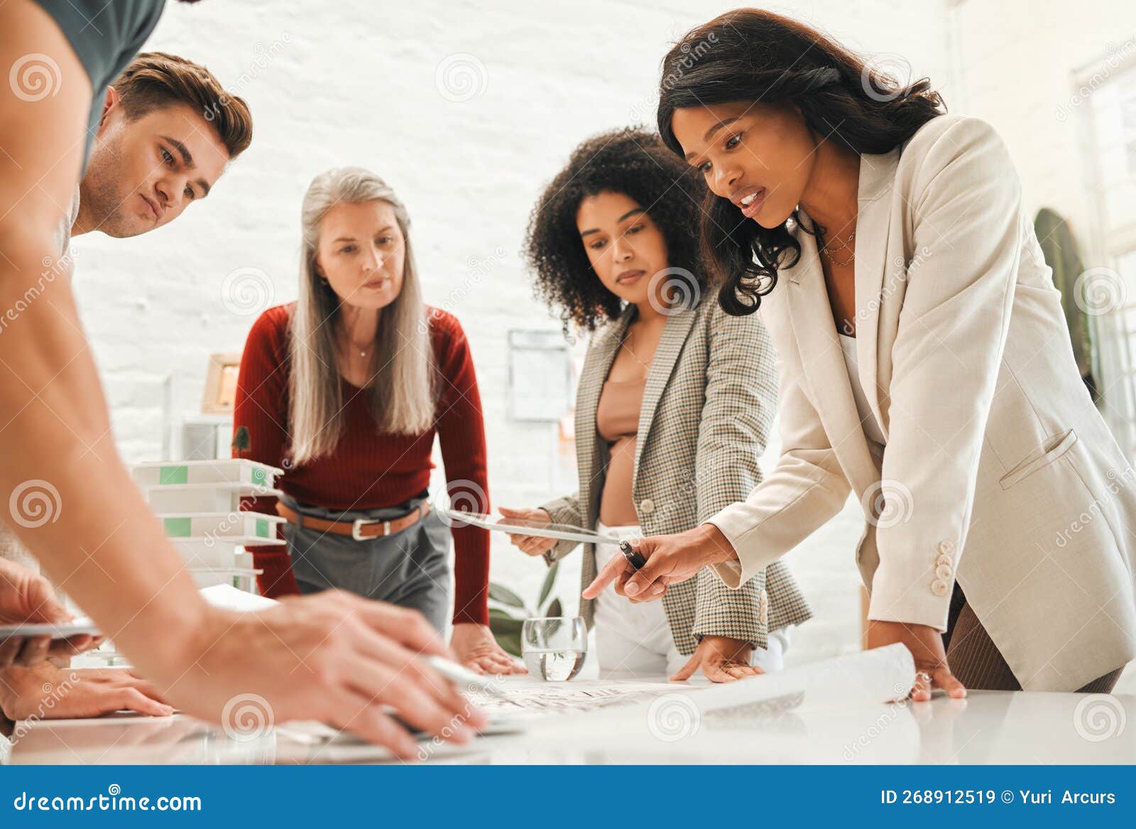 Group of Architects Talking Building Plan. Group of Engineers ...