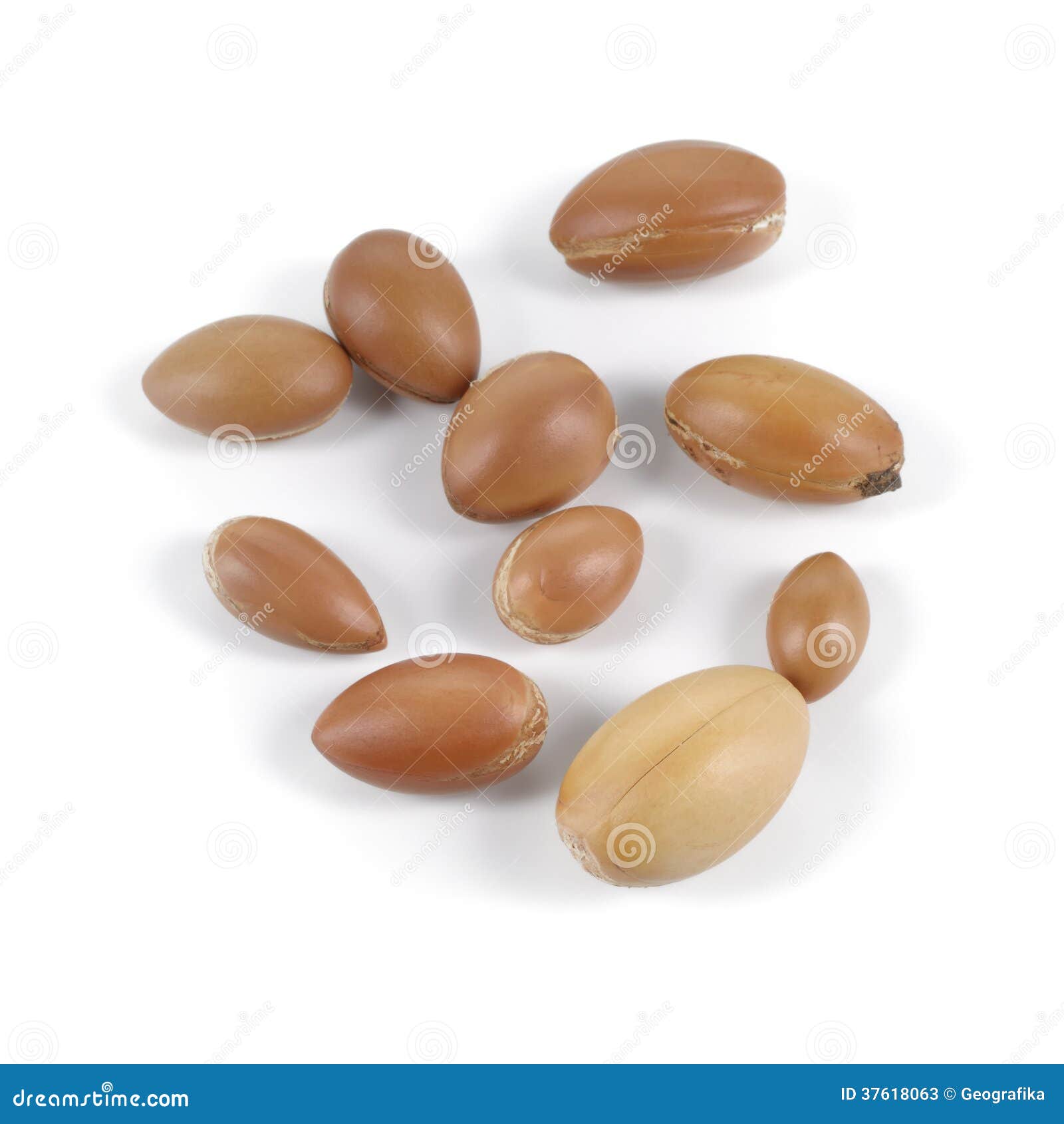 Argan Nuts Isolated. Three Argan Nuts With Green Leaves On An Isolated ...