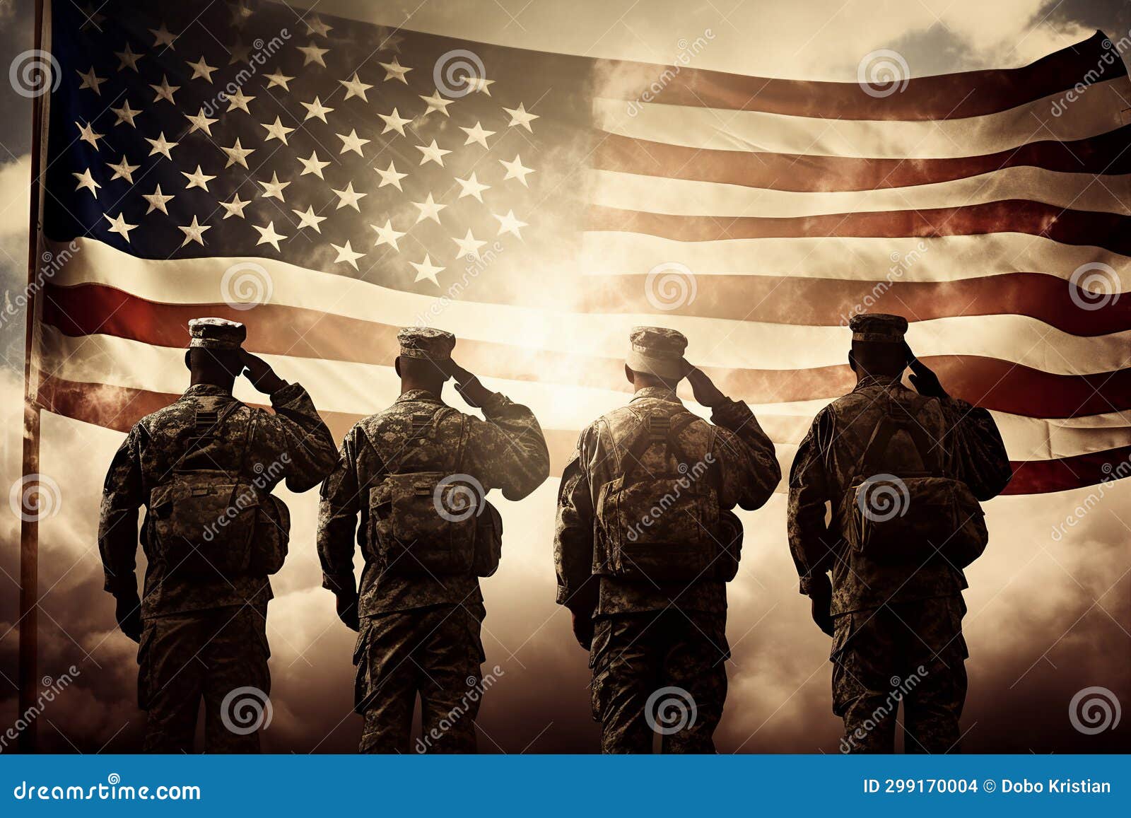Group Of Army Soldier Solute On Usa Flag Stock Photography ...