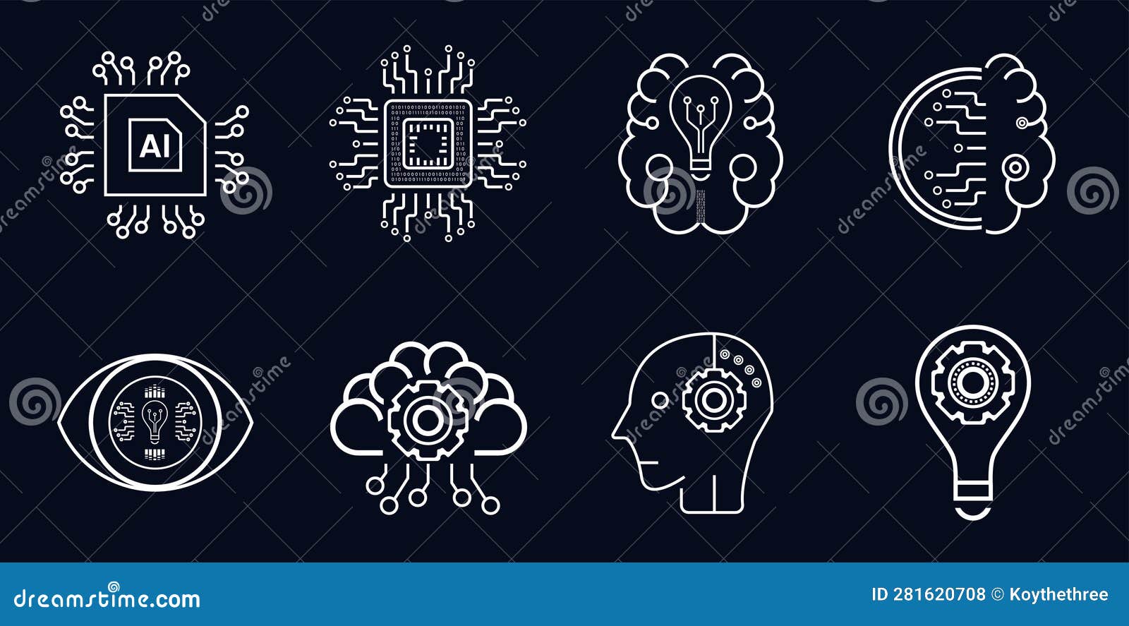 Group of Artificial Intelligent Icons and Symbols on Dark Background ...