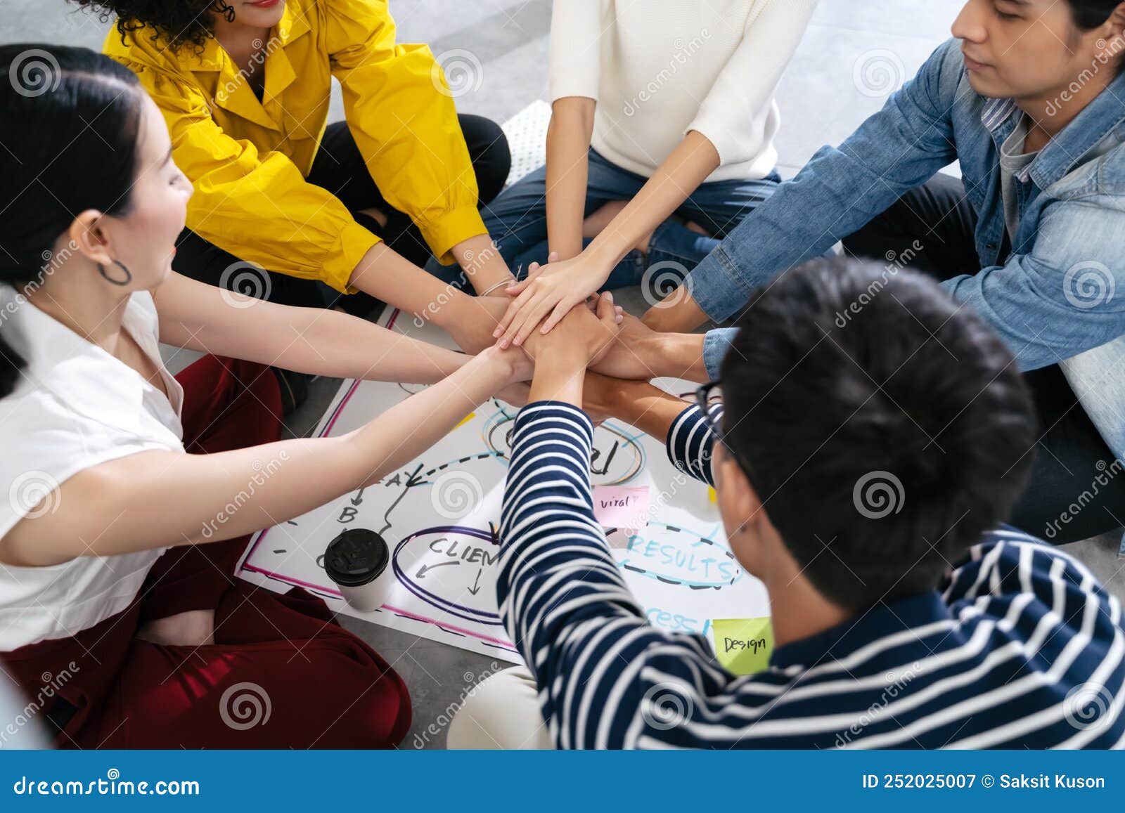 Group of Asian Team Creative Business People Join Hands Partnership ...