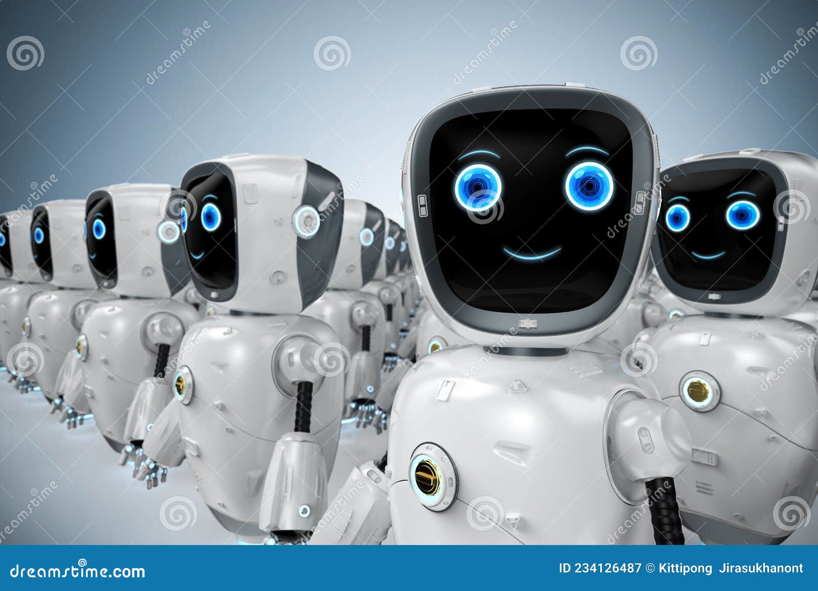 Group of Assistant Robots with Leader Stock Illustration - Illustration ...