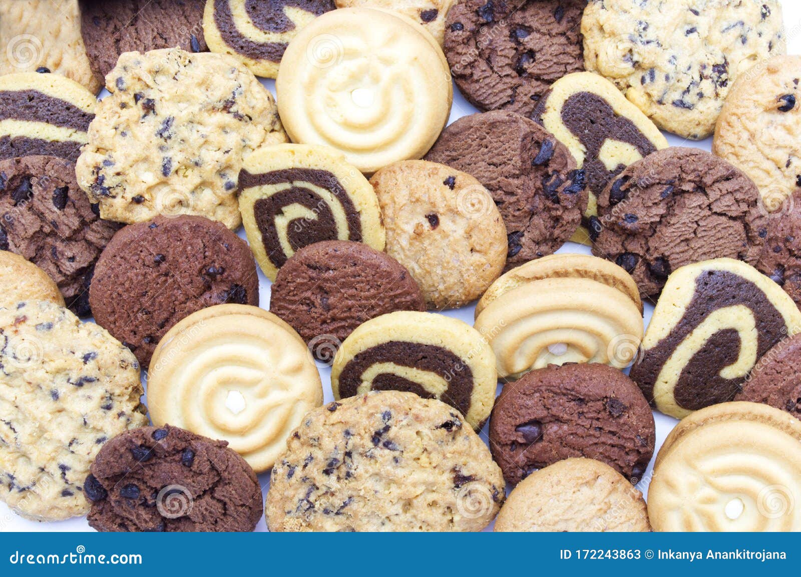 A Group of Assorted Cookies. Chocolate Chip, Oatmeal, Raisin, Danish ...