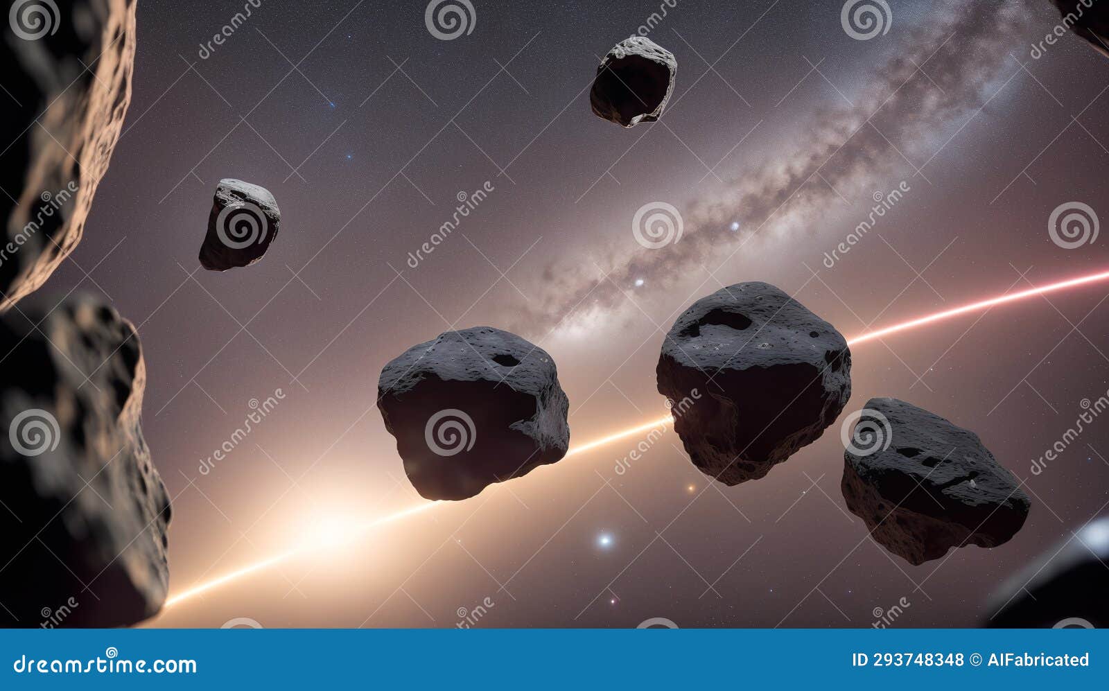 A Group of Asteroids Flying through a Star Filled Sky Stock ...