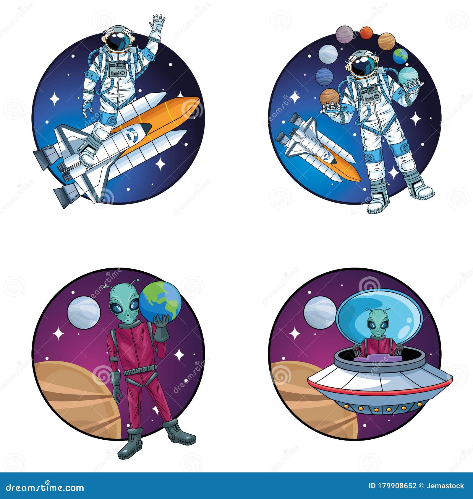 Group of Astronauts and Aliens in the Space Characters Stock Vector ...
