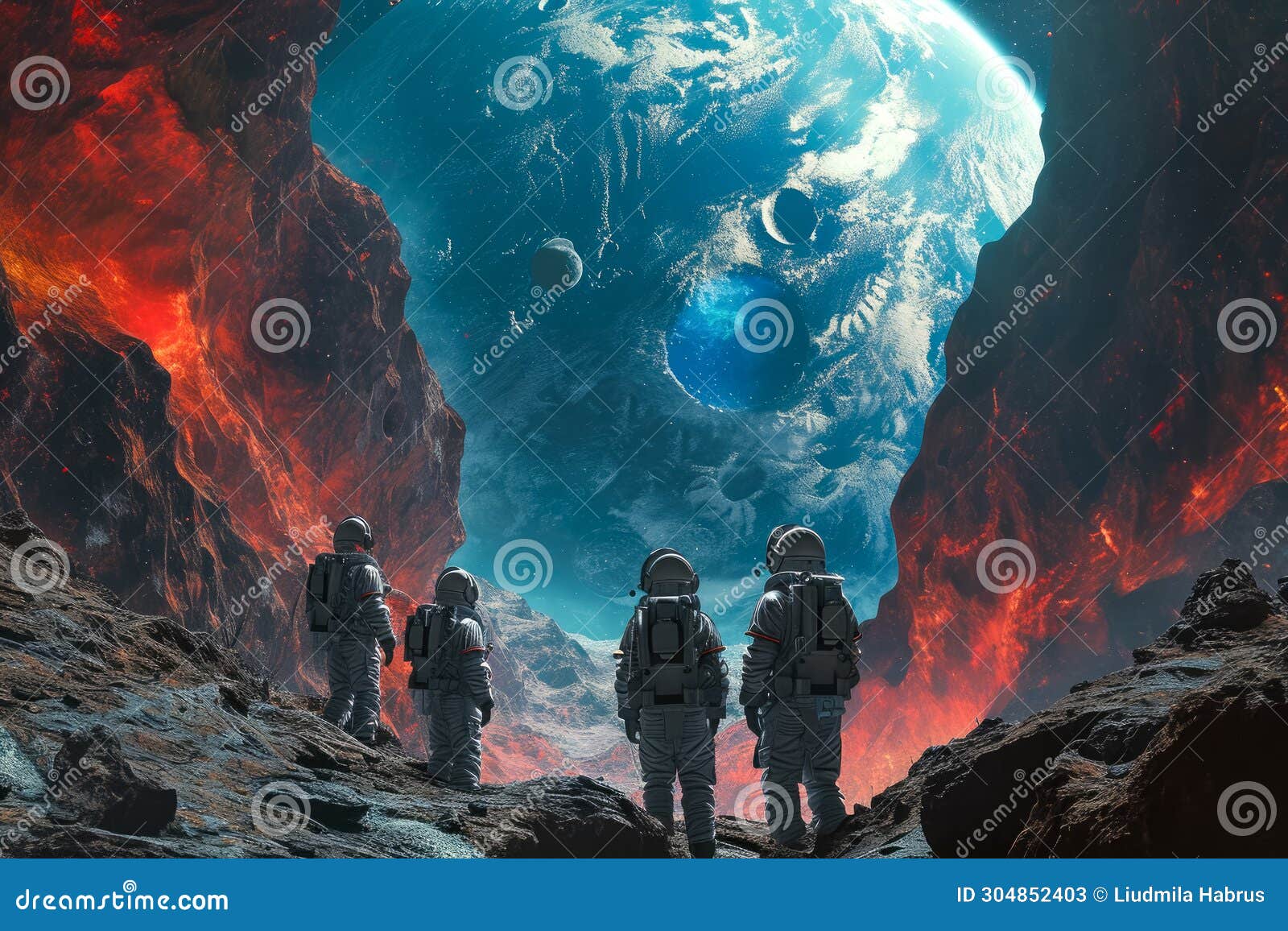 Group of Astronauts Exploring a Mysterious Planet, Discovering a Hidden ...
