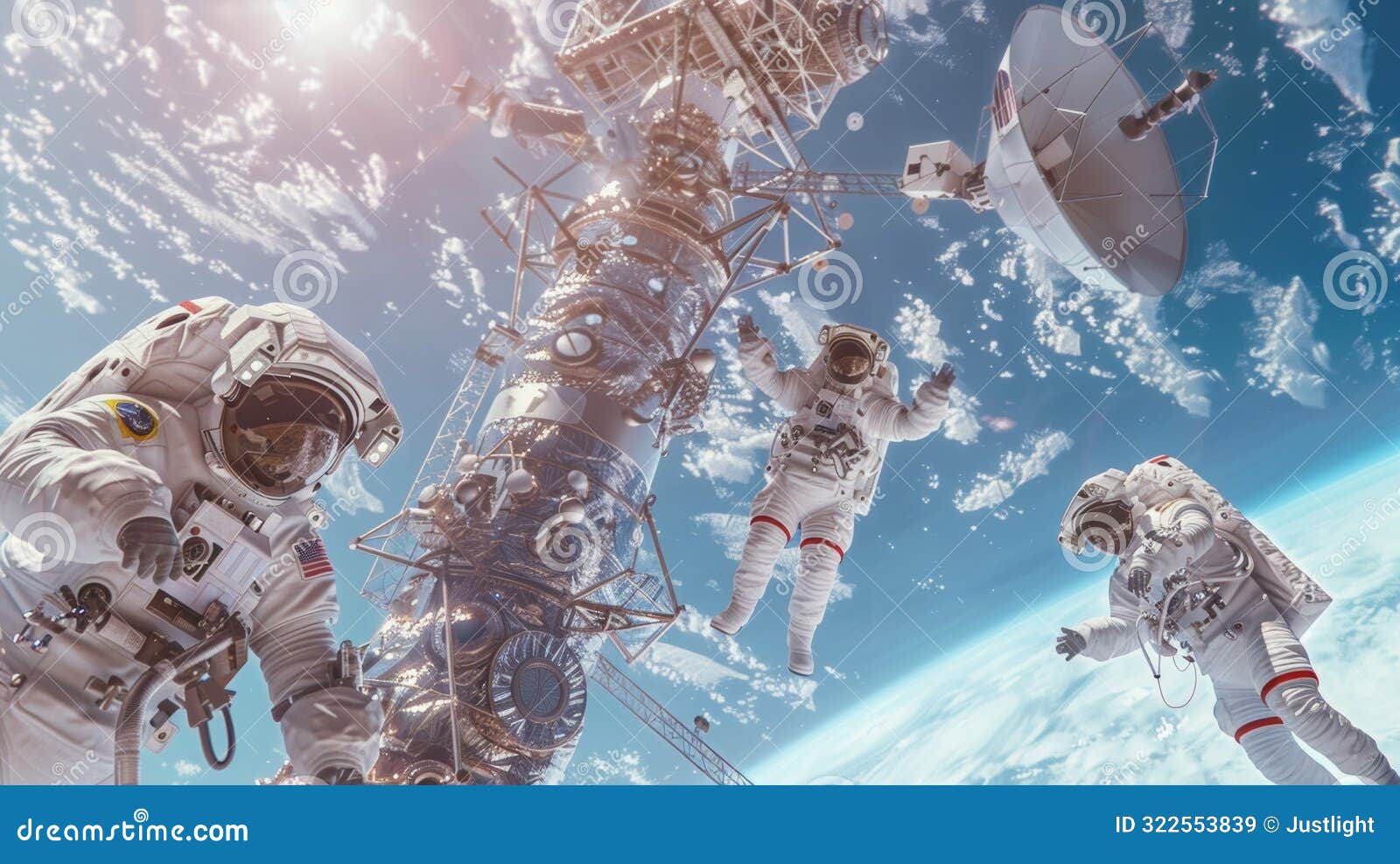 A Group of Astronauts Floating in a Weightless Environment Making ...