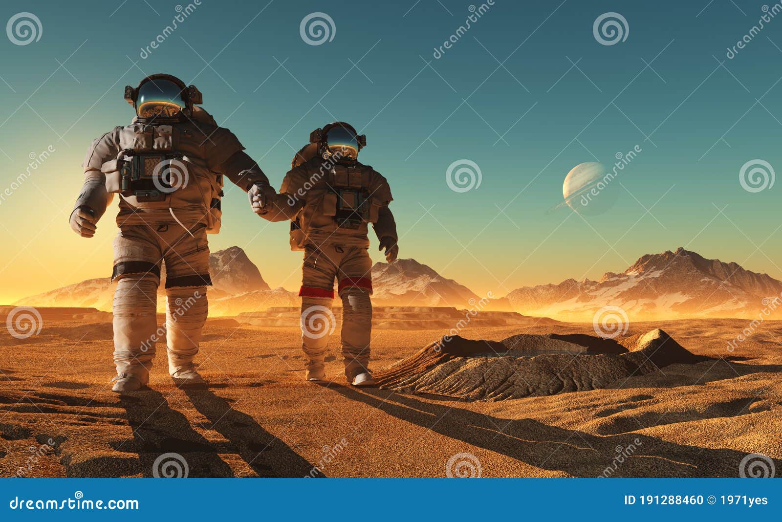 Group Of Astronauts Standing With A Big Banner And A Raised Fist ...