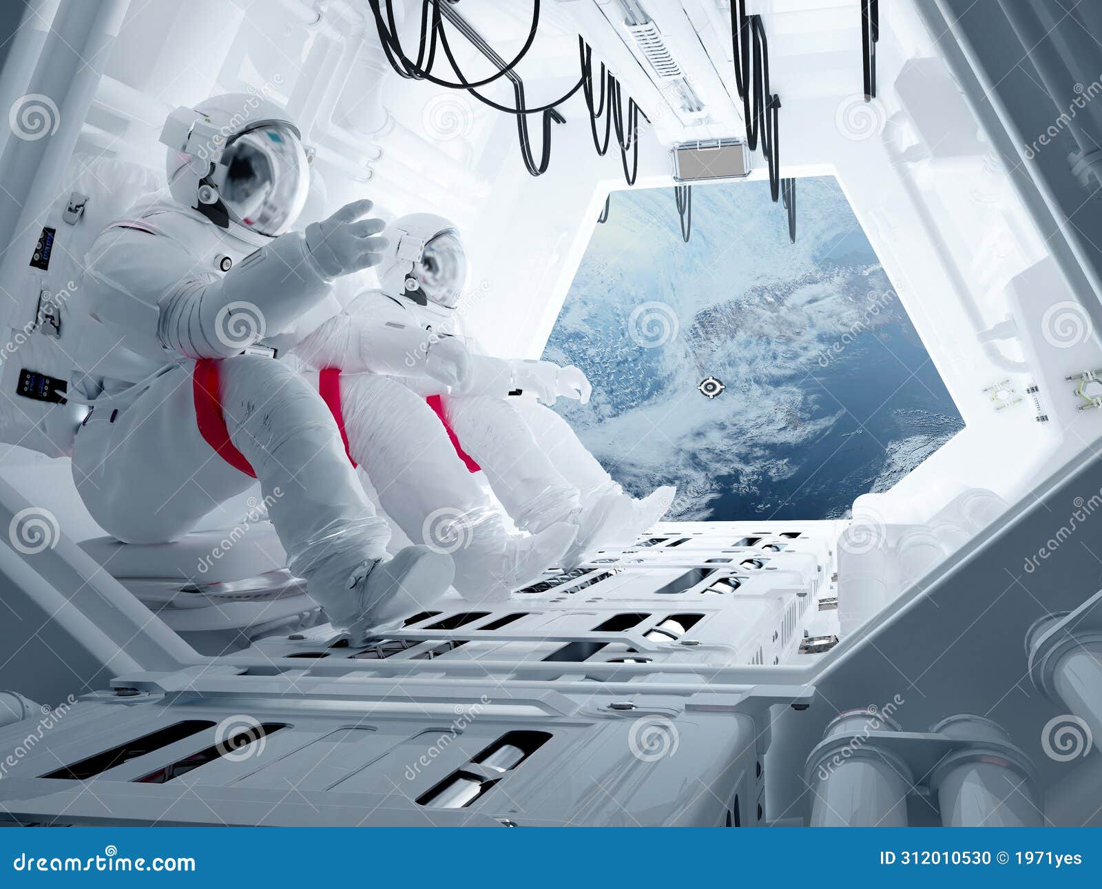 Group Of Astronauts Wearing Orange And White Spacesuits Isolated On ...