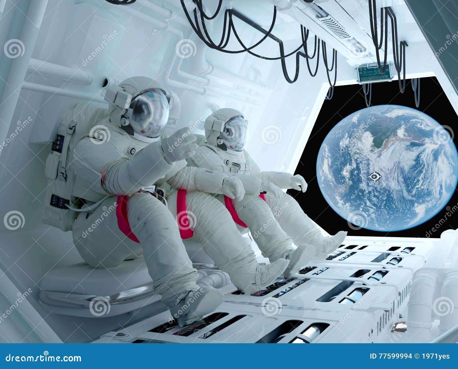 Group Of Astronauts Holding A Bid Banner Standing On A Moon Surface ...