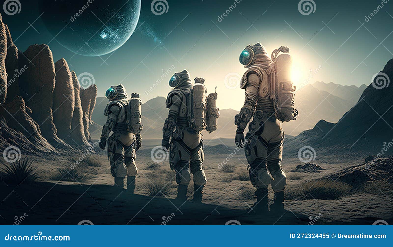 Group of Astronauts on a Mission To Explore Digital Art Illustration ...