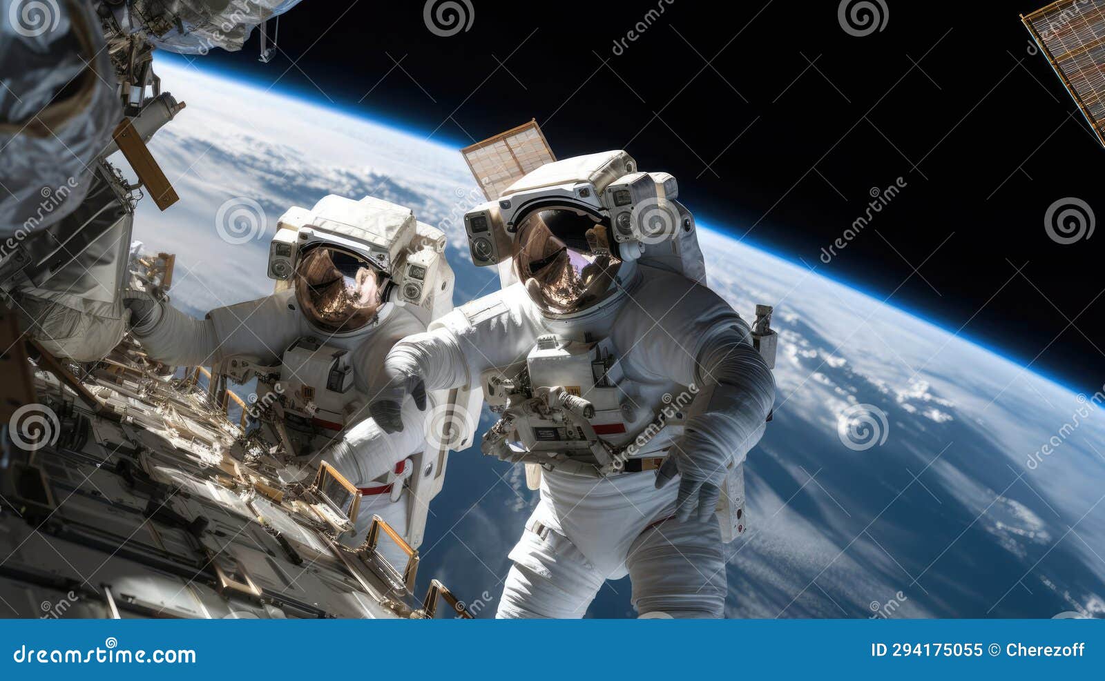 Group of Astronauts in Outer Space Stock Illustration - Illustration of ...