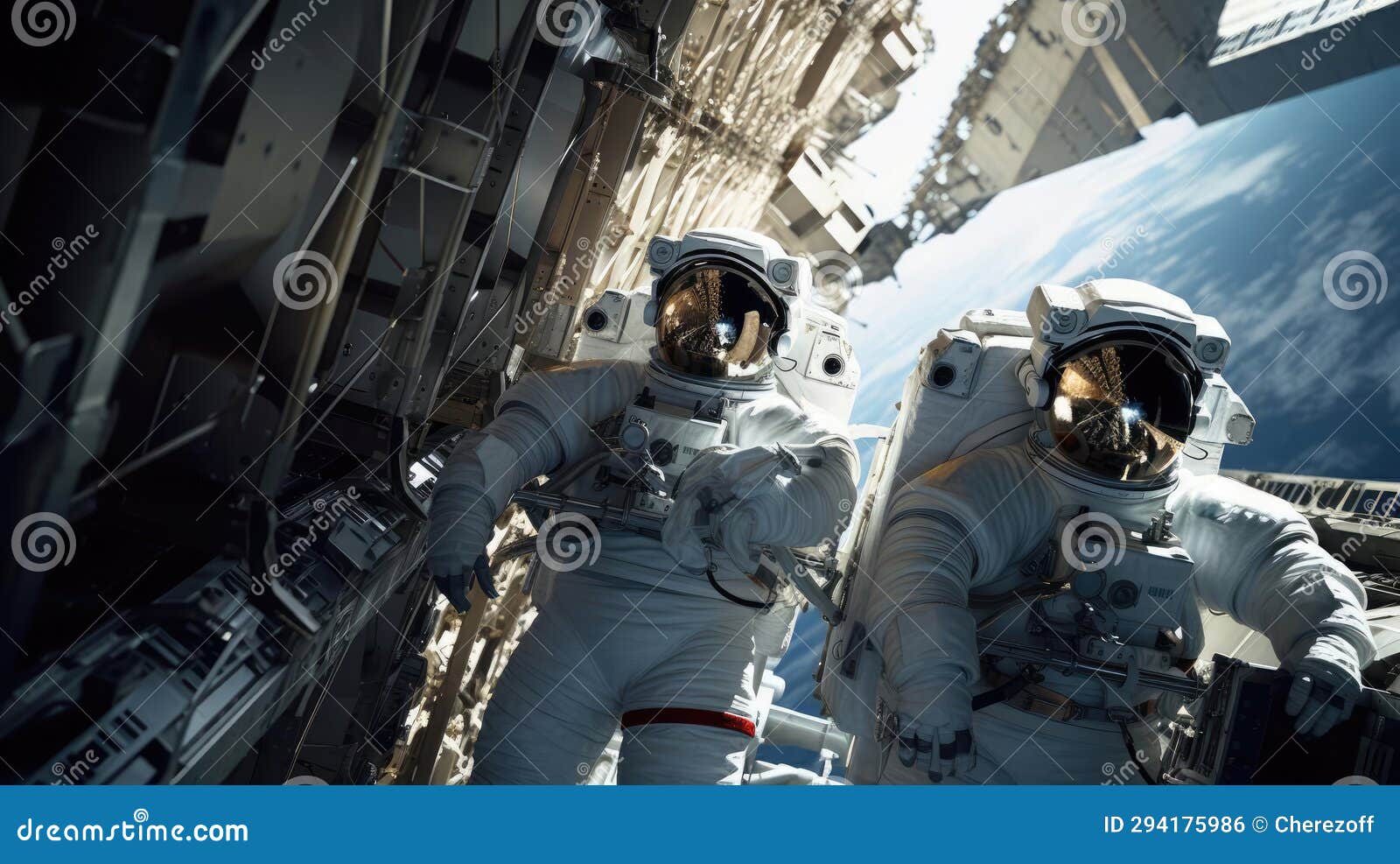 Group of Astronauts in Outer Space Stock Illustration - Illustration of ...