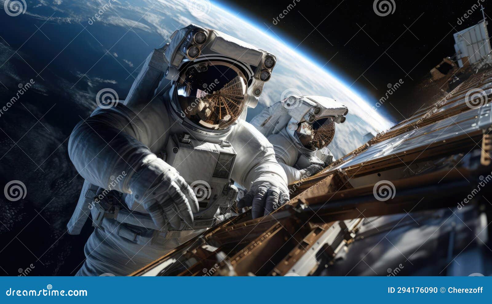 Group of Astronauts in Outer Space Stock Photo - Image of design ...