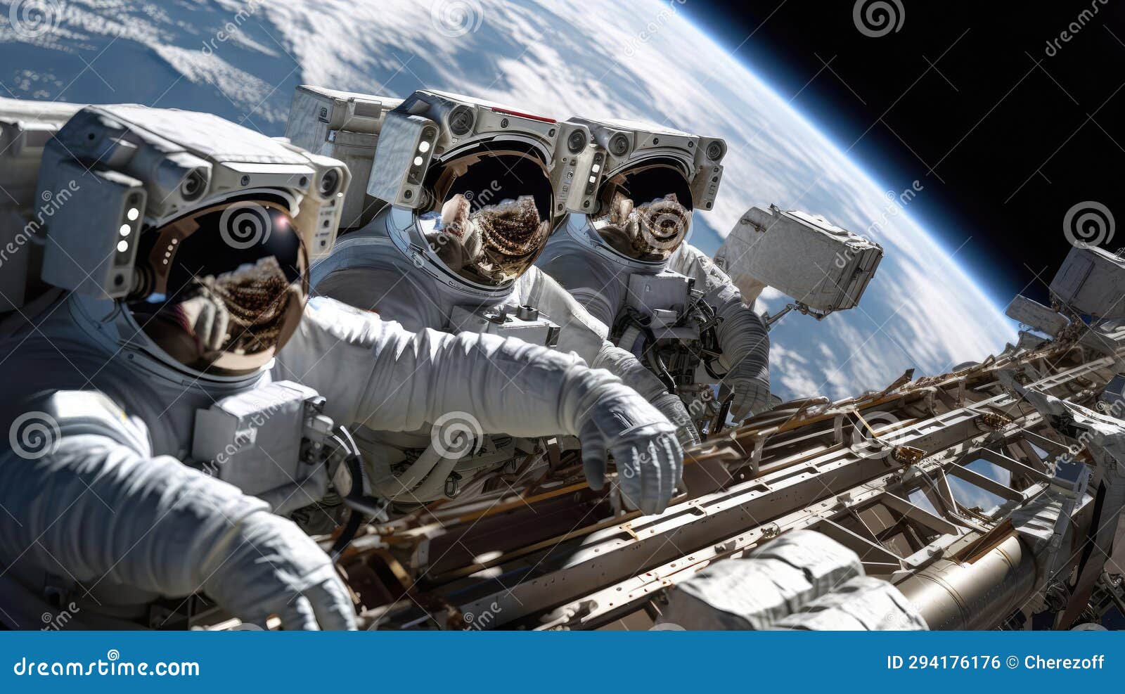 Group of Astronauts in Outer Space Stock Photo - Image of ship, concept ...