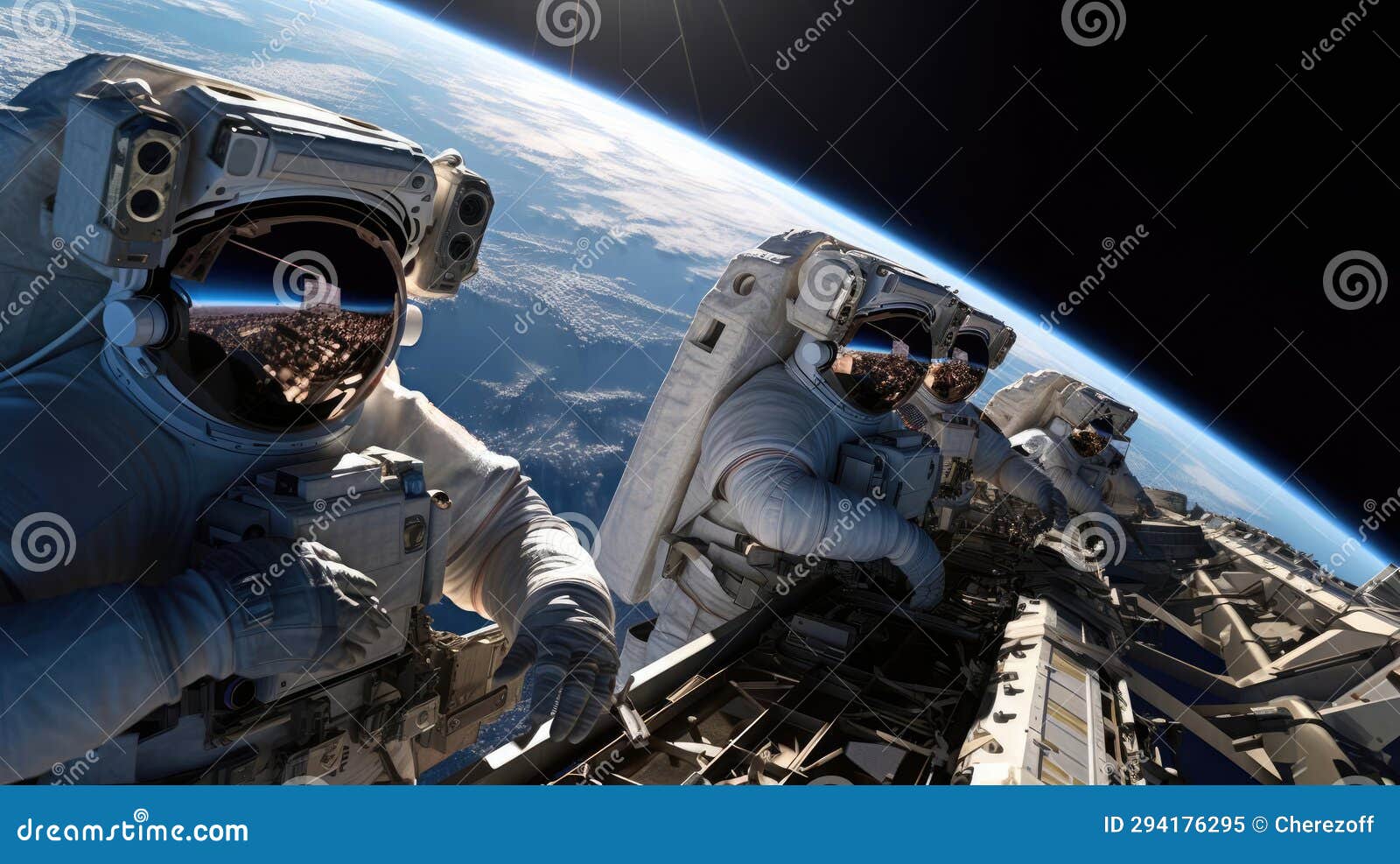 Group of Astronauts in Outer Space Stock Image - Image of science ...