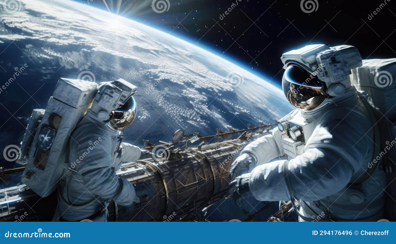 Group of Astronauts in Outer Space Stock Illustration - Illustration of ...