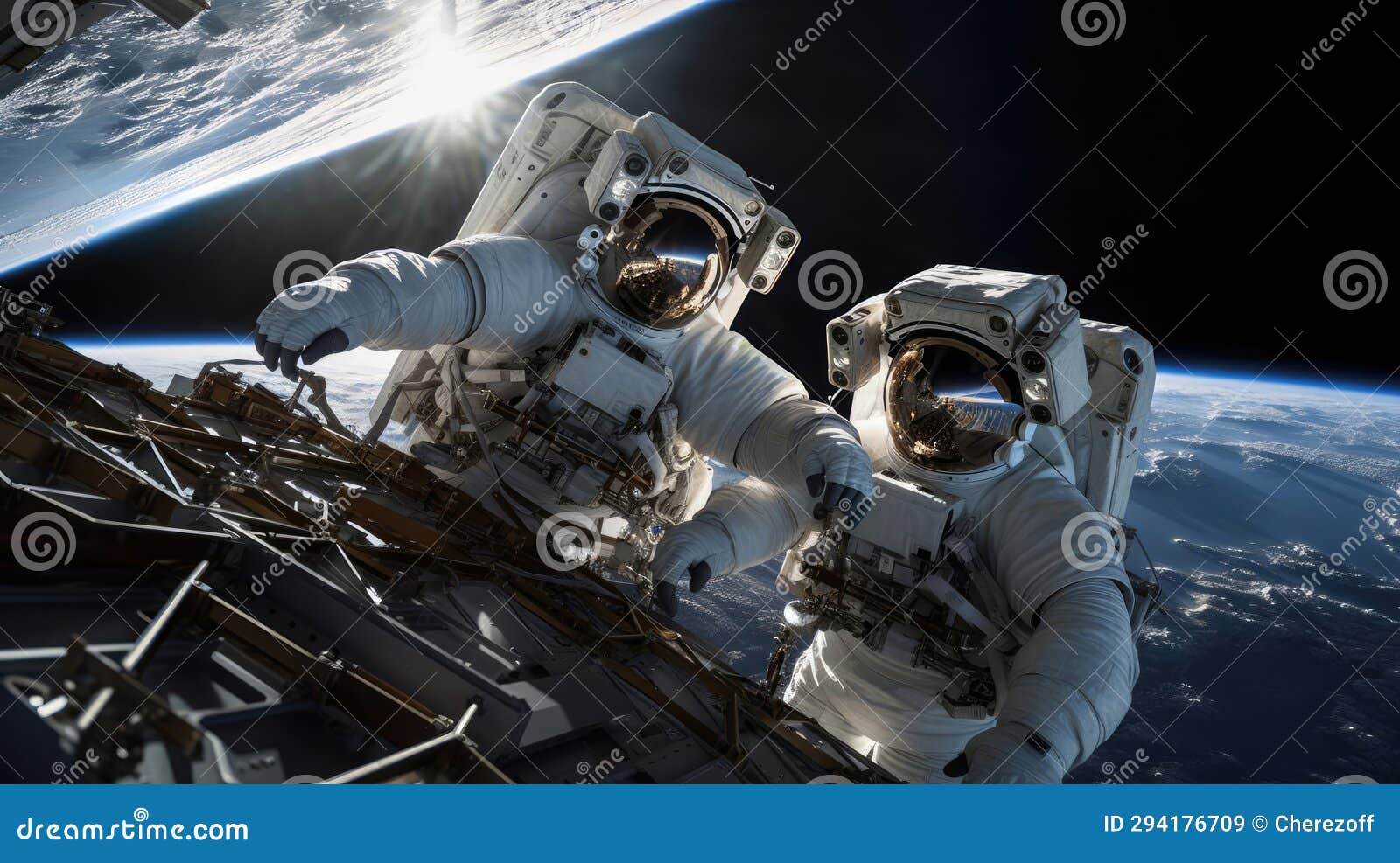 Group of Astronauts in Outer Space Stock Illustration - Illustration of ...