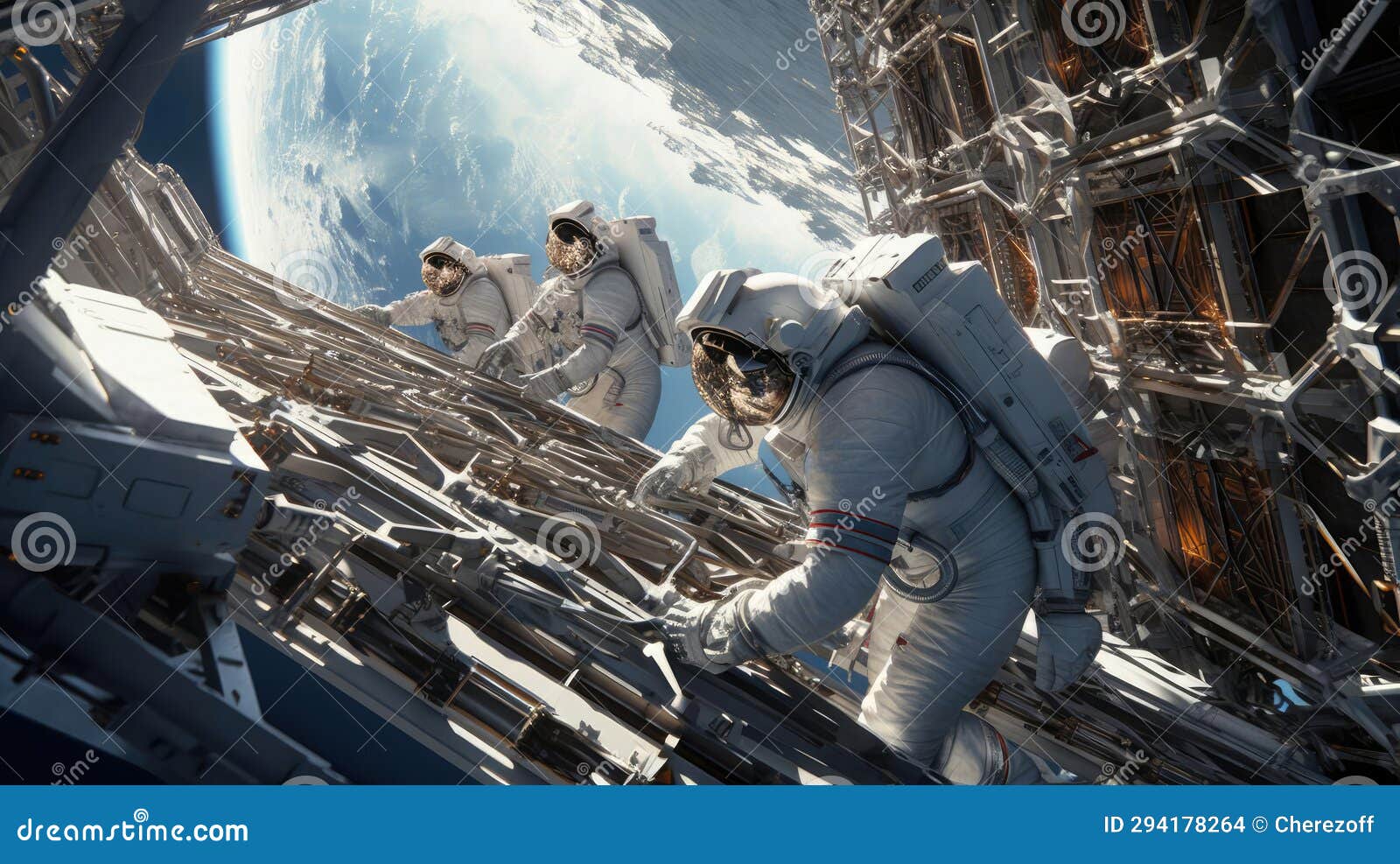 Group of Astronauts in Outer Space Stock Illustration - Illustration of ...