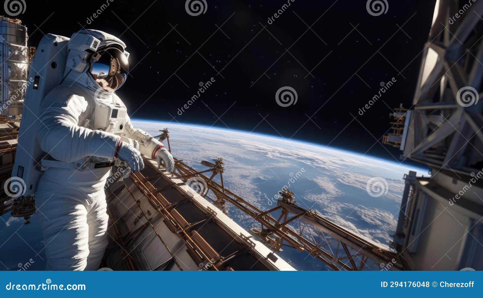 Group of Astronauts in Outer Space Stock Illustration - Illustration of ...