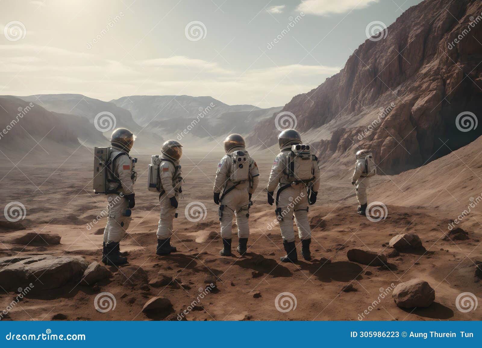 A Group of Astronauts Walking on a Planet Stock Image - Image of ...
