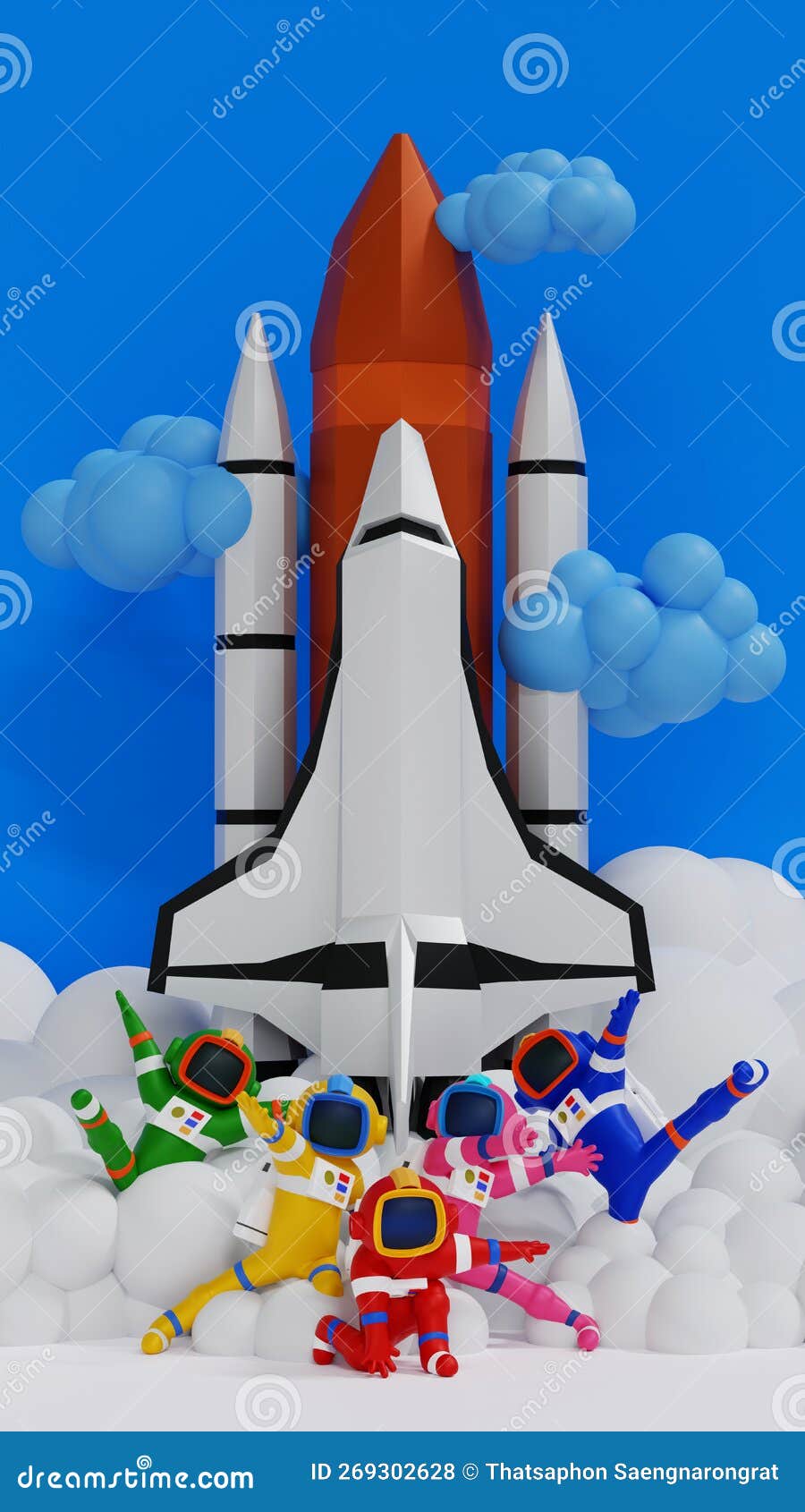 Astronauts & Shuttle Horizontal Frame Vector Illustration ...