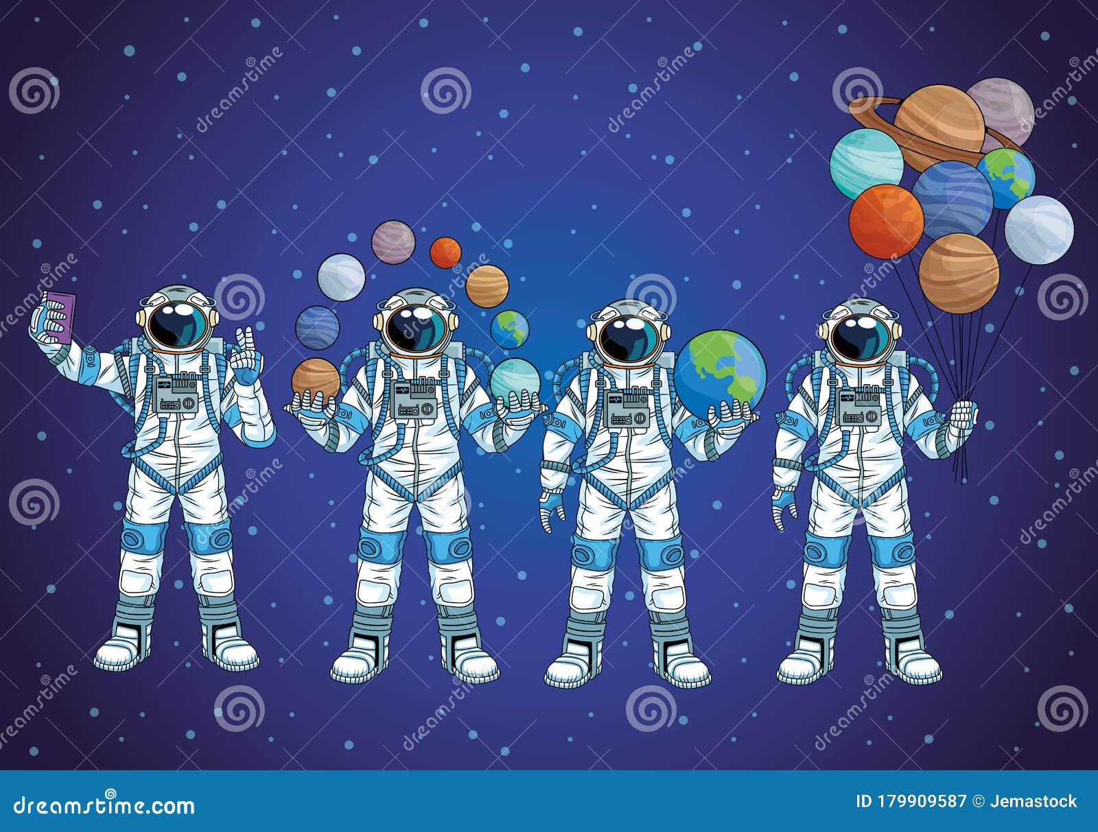Group of Astronauts in the Space Characters Stock Vector - Illustration ...