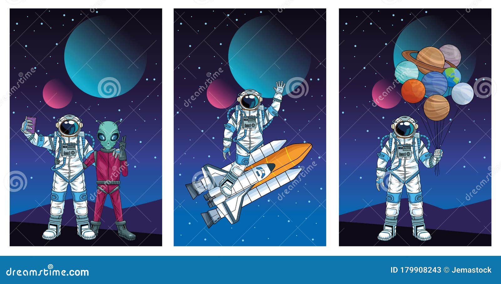 Group Of Astronauts Standing With A Big Banner And A Raised Fist ...