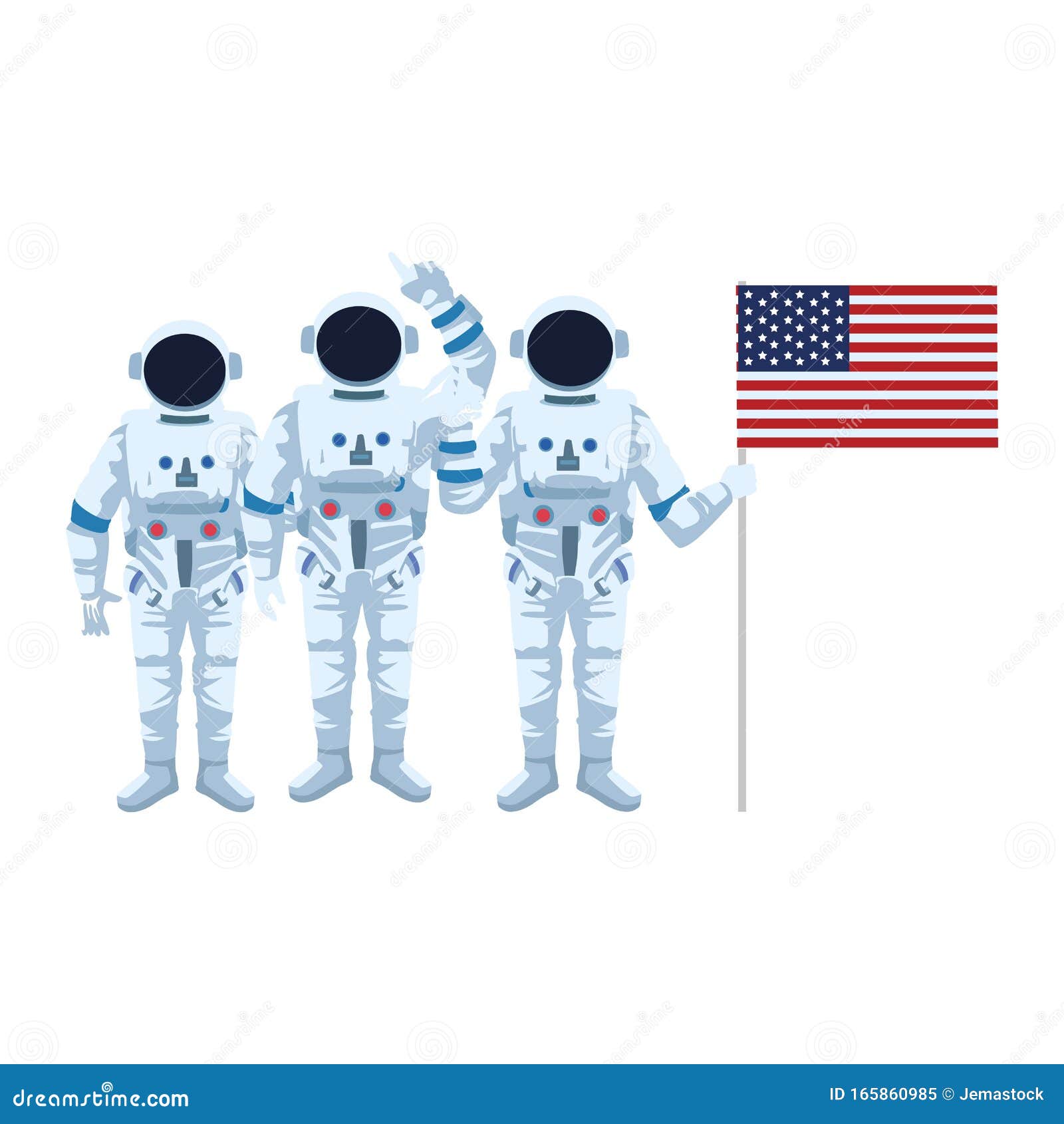 Group Of Astronauts Standing With A Big Banner And A Raised Fist ...