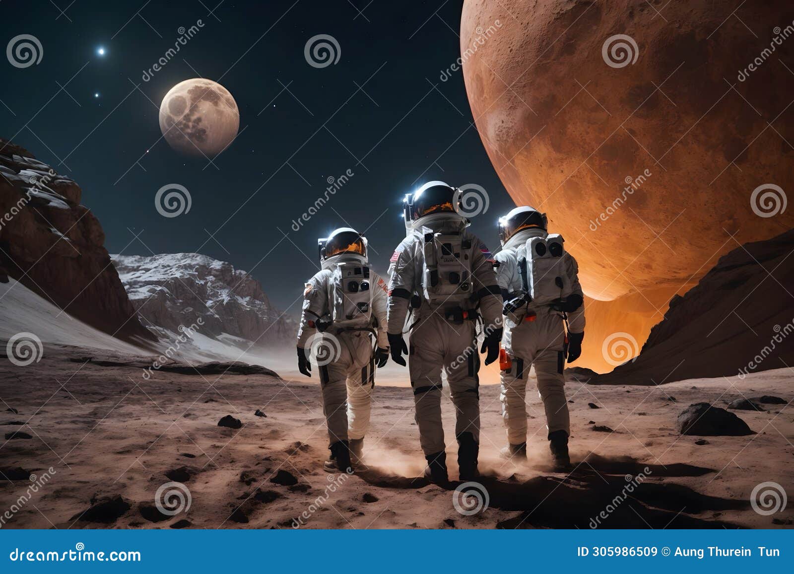 A Group of Astronauts Walking on a Planet Stock Image - Image of ...