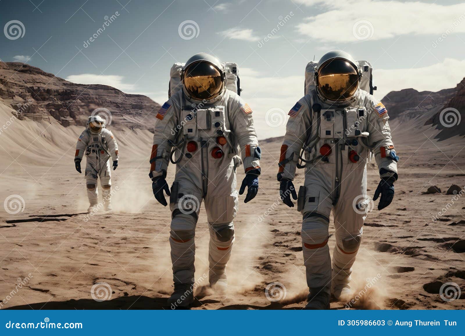 A Group of Astronauts Walking on a Planet Stock Image - Image of ...