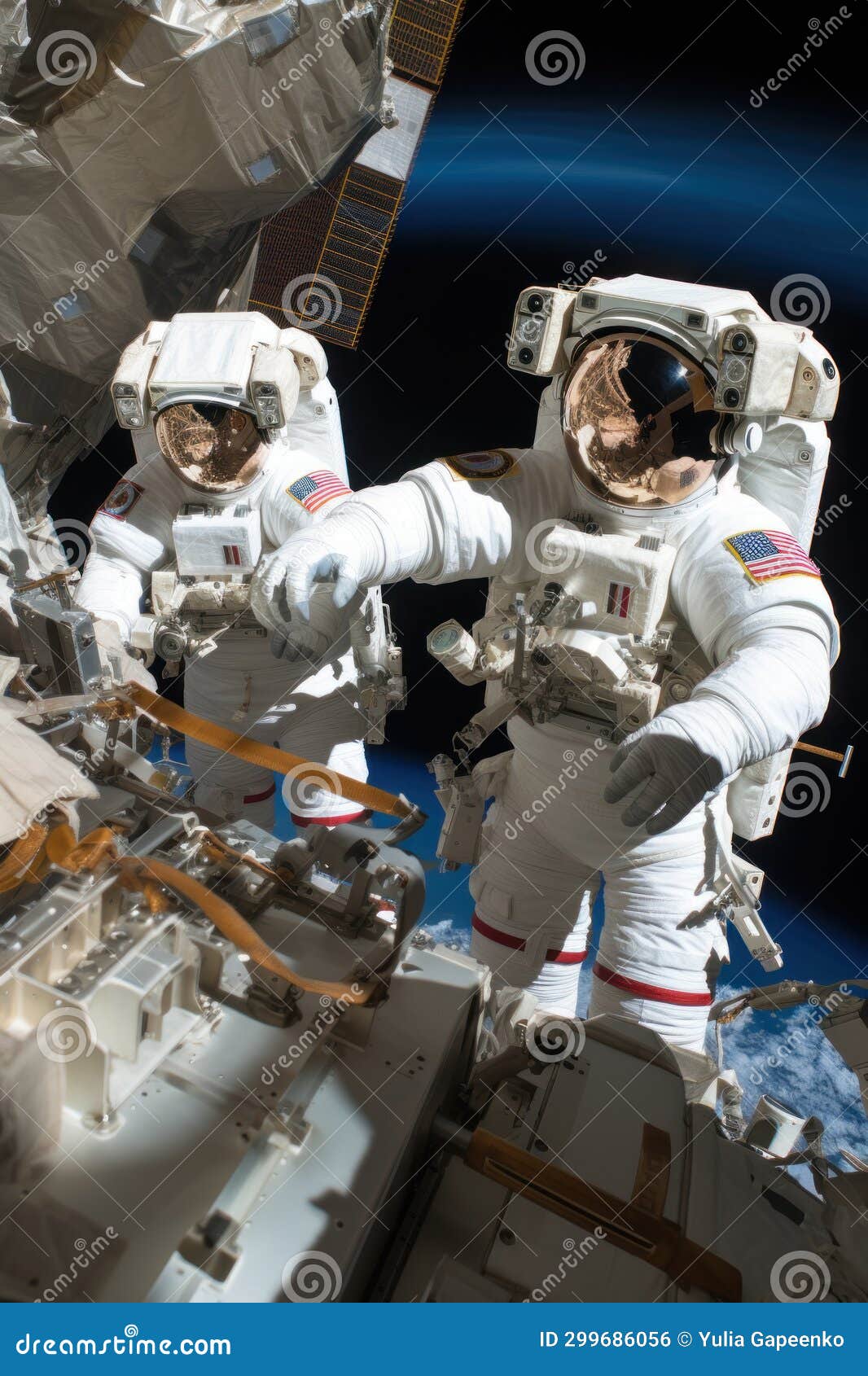Group of Astronauts Working Together To Repair a Spacecraft Stock ...