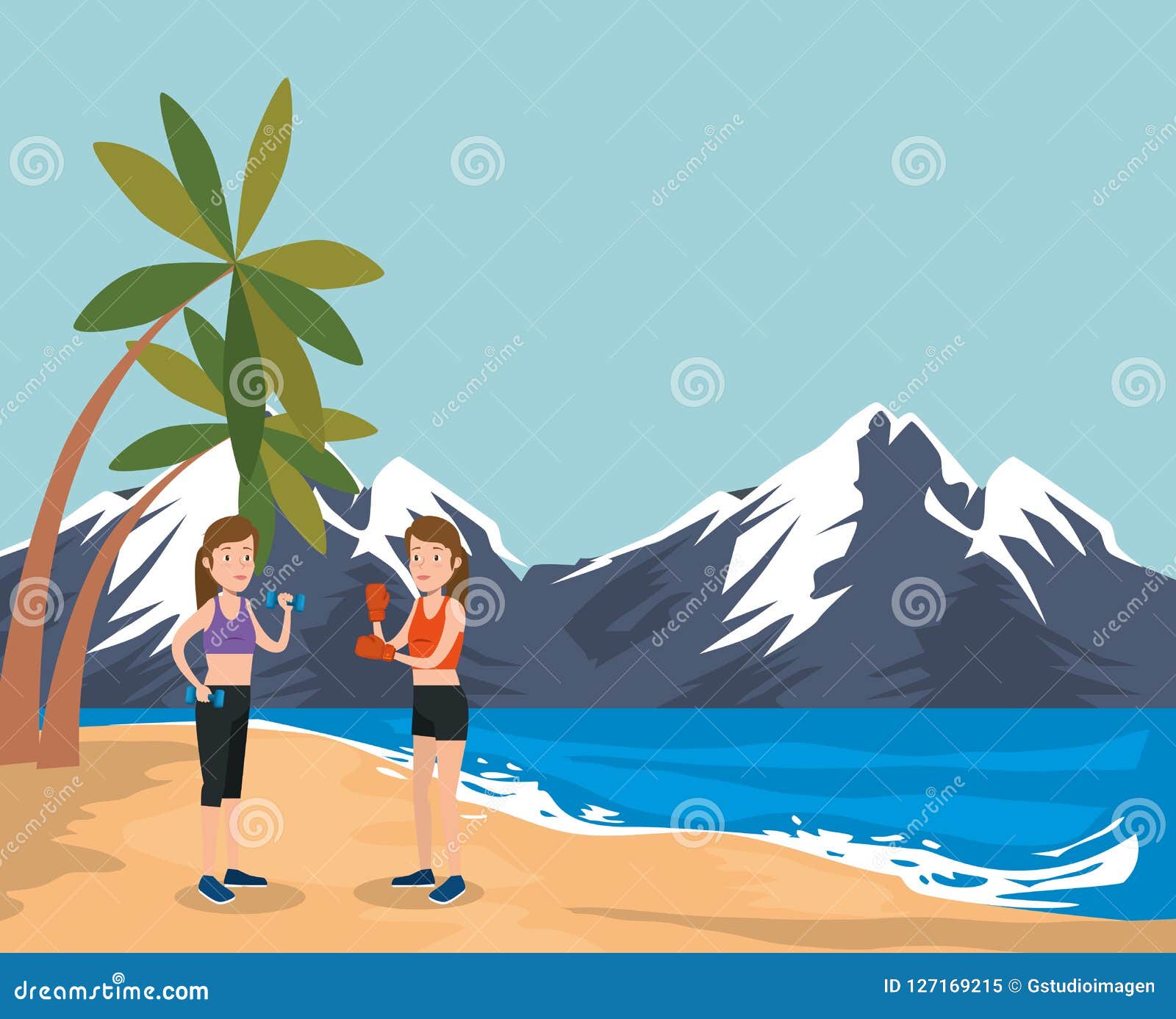 Group of Athletes Practicing Sport on the Beach Stock Vector ...