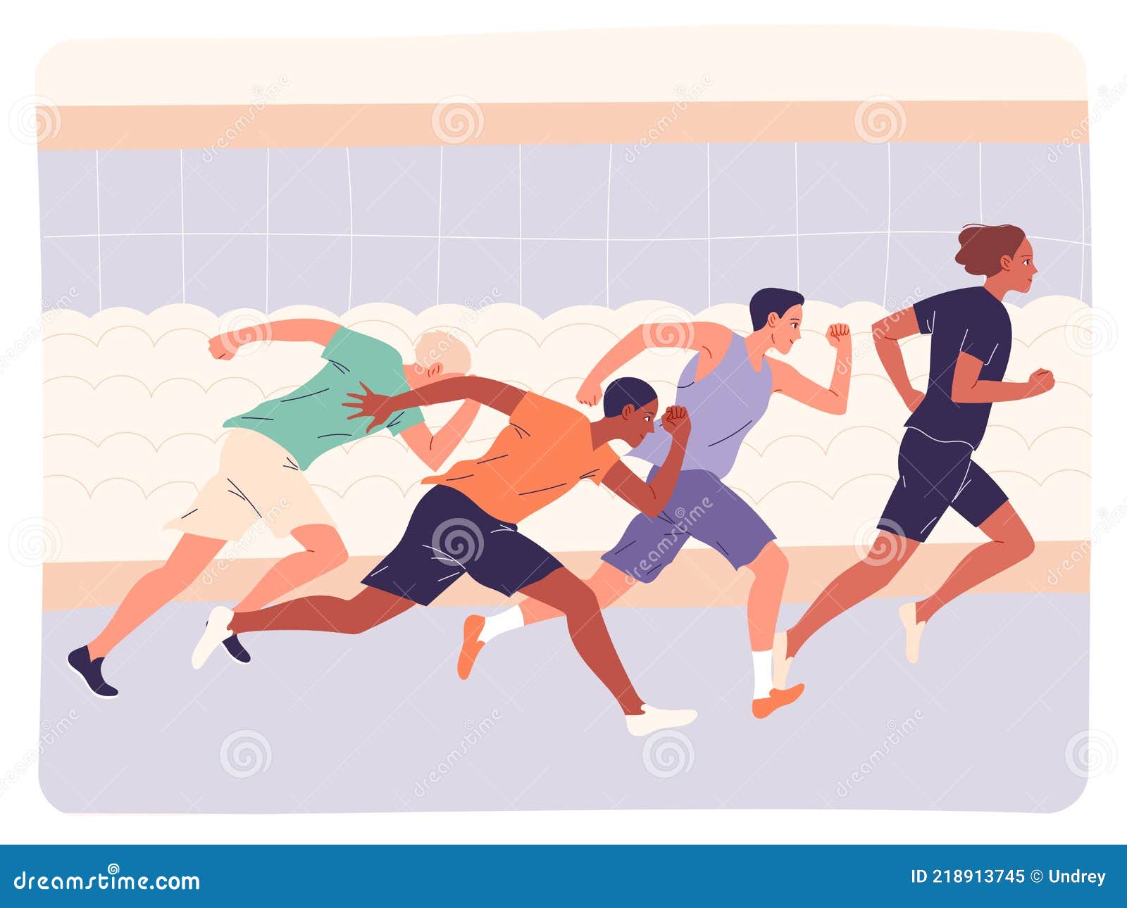 Group Of Athletes Running Fast In Training Or Competition Cartoon ...