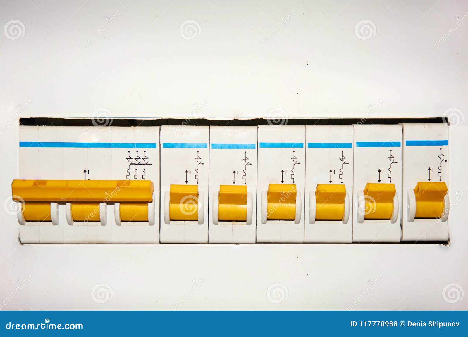Group of Automatic Electrical Switches on a White Background. Stock ...