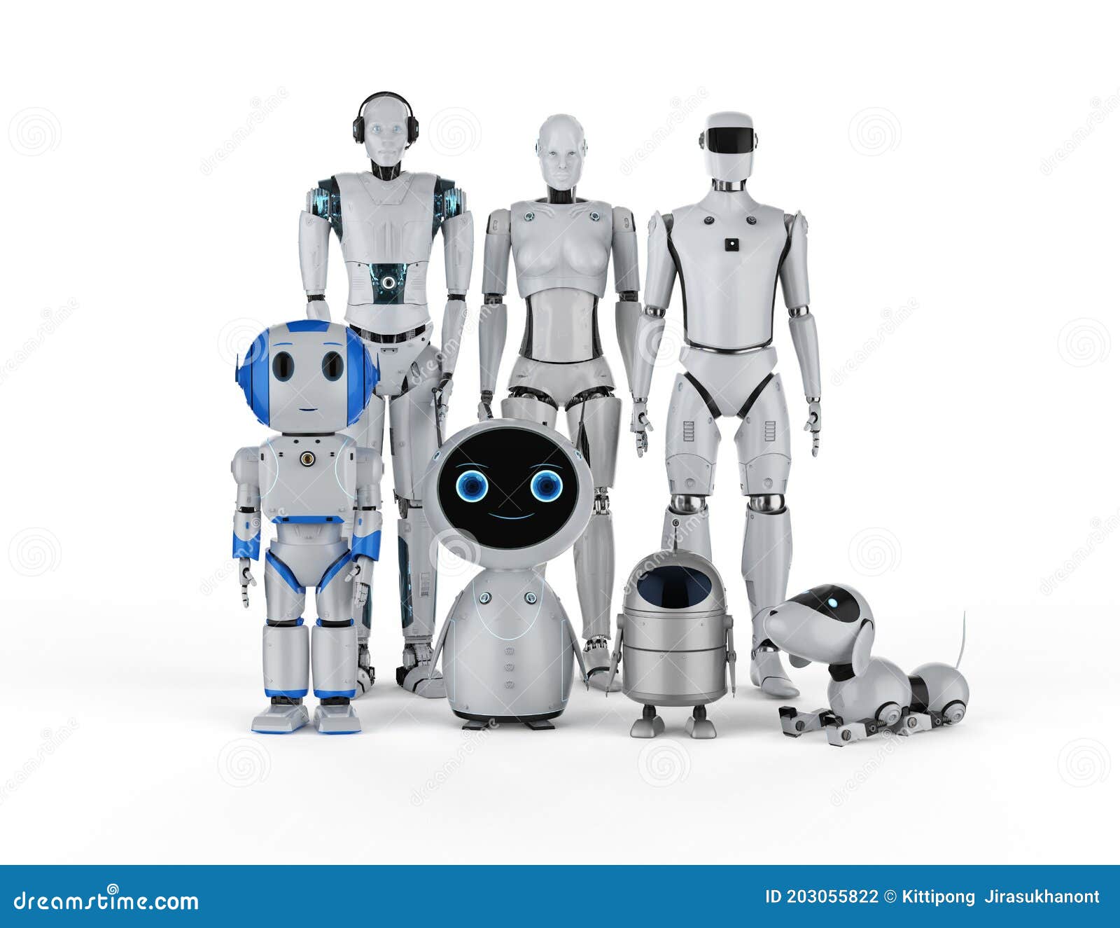 Group of automation robots stock illustration. Illustration of digital ...