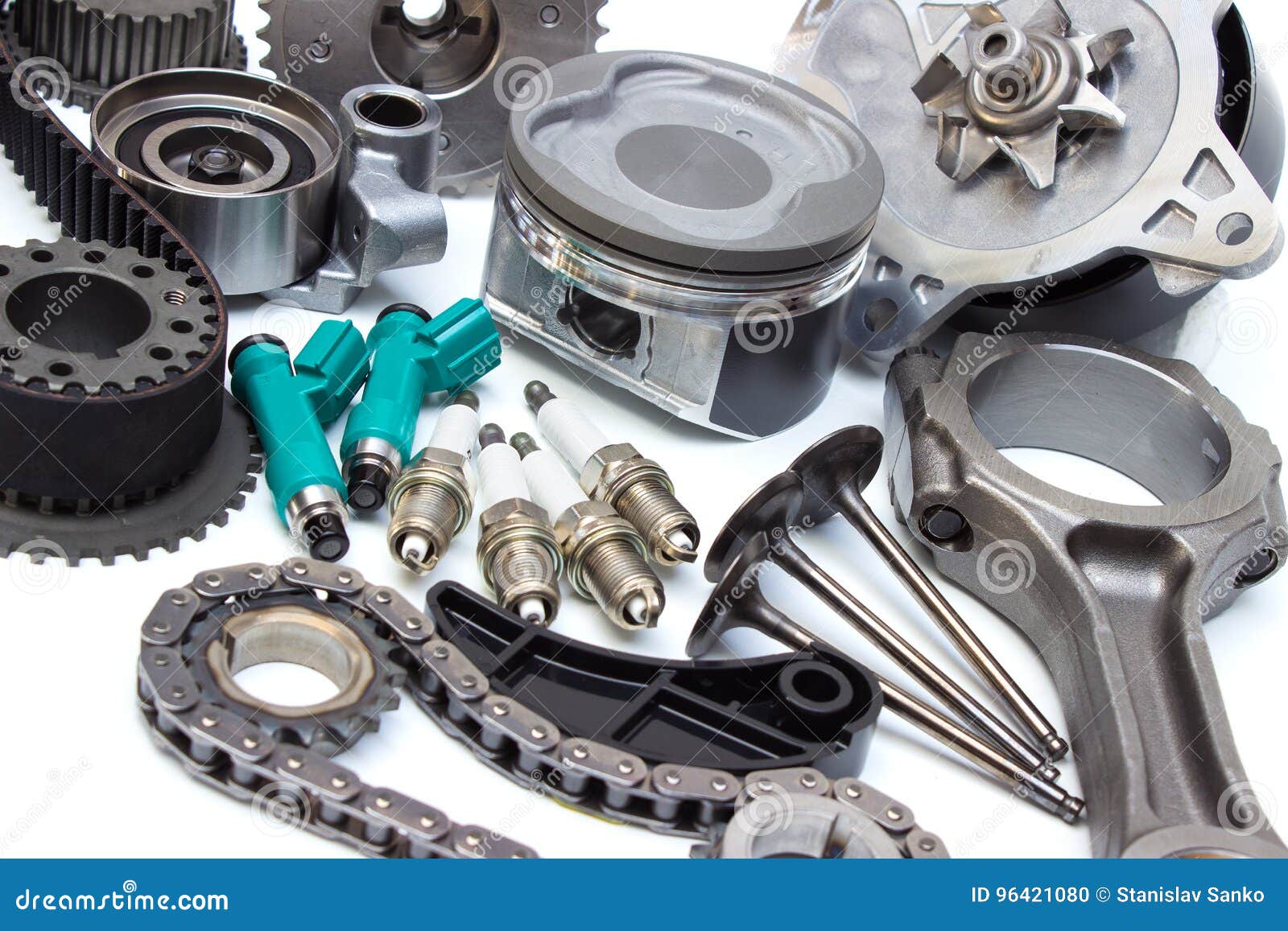 Group Automobile Engine Parts Isolated on White Stock Photo - Image of ...