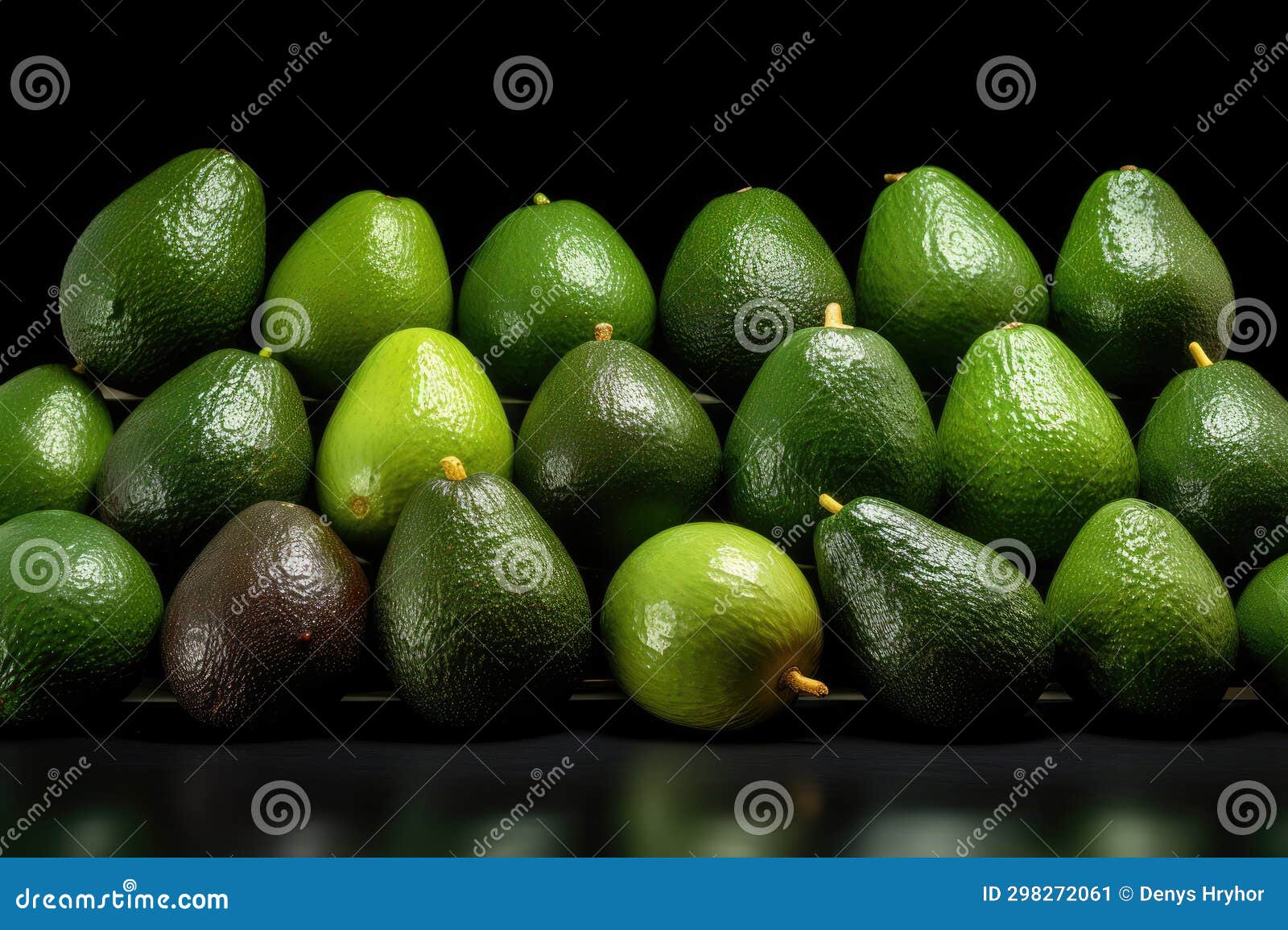 Group of Avocados Isolated on Black Background. Close Up Stock Image ...