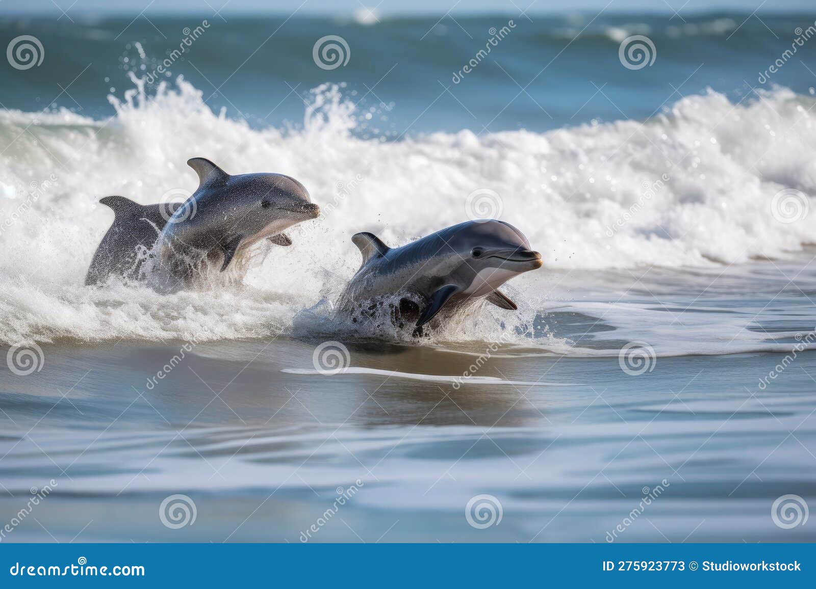 Group of Baby Dolphins Playing and Jumping in the Waves Stock ...