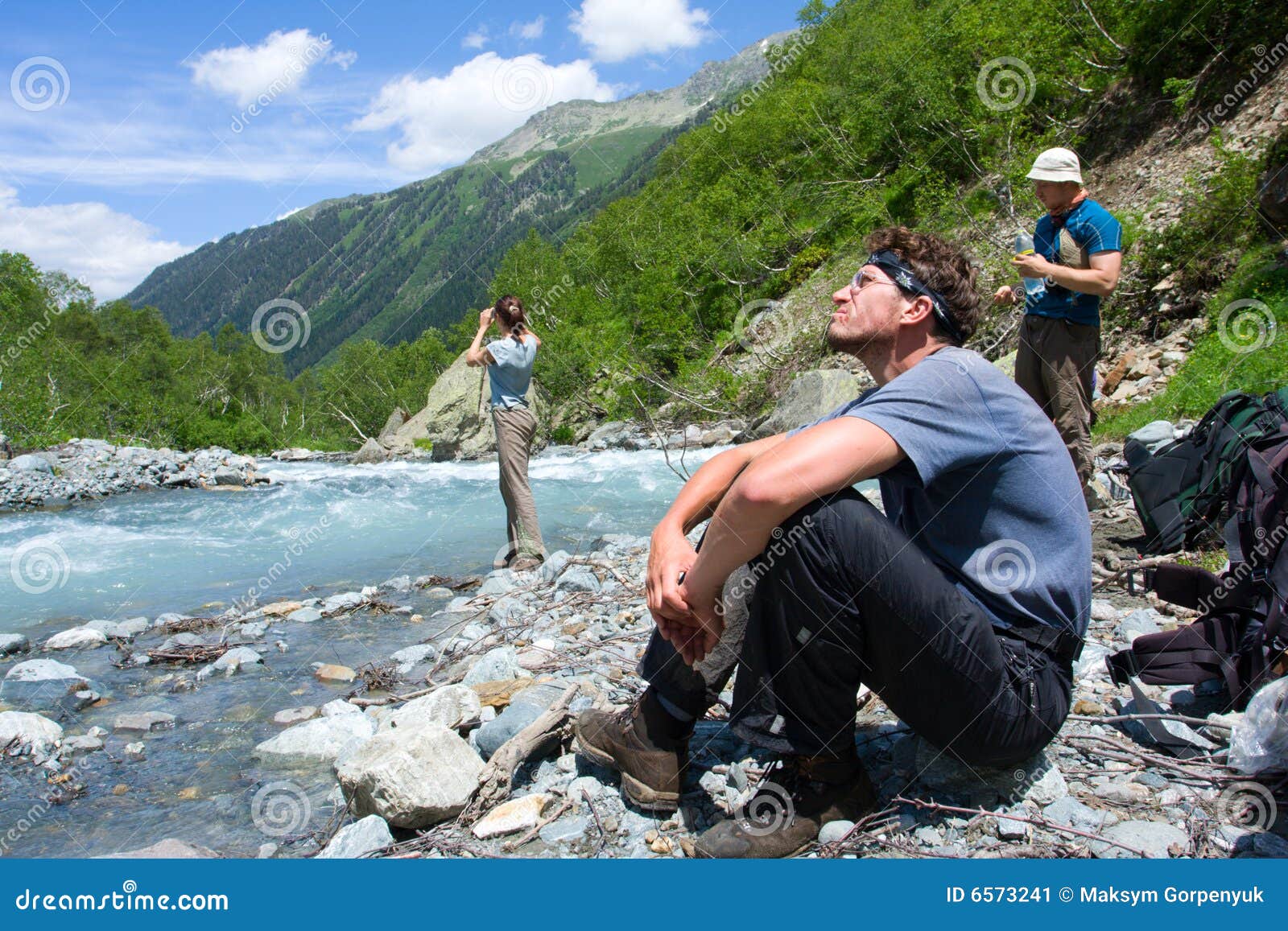 Group of Backpackers in Mountains Stock Image - Image of excursion ...
