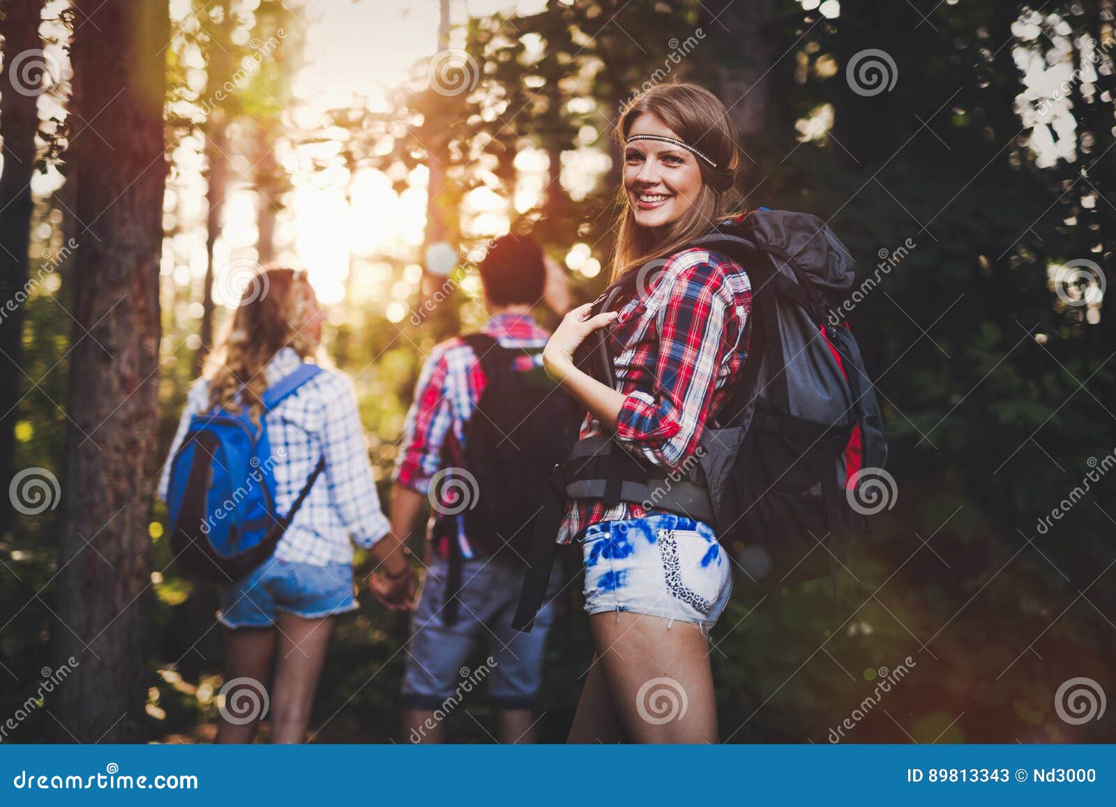 Group of Backpacking Hikers Going for Forest Trekking Stock Image ...