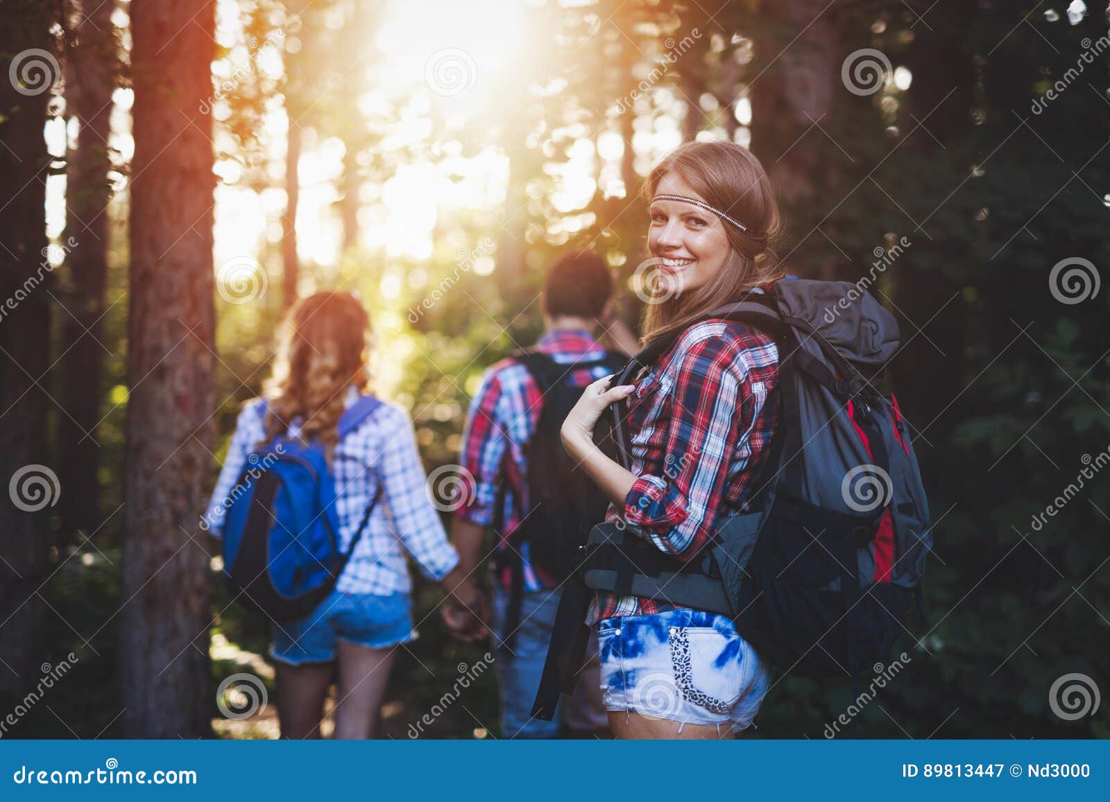 Group of Backpacking Hikers Going for Forest Trekking Stock Image ...