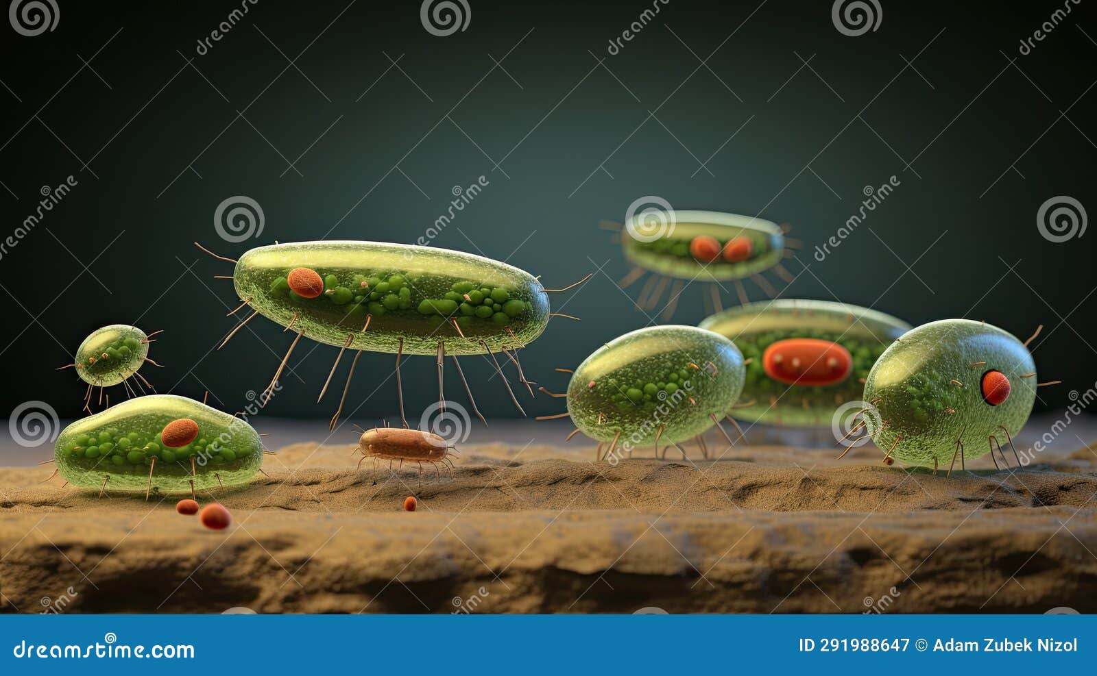 A Group of Bacteria with Small Red and Green Objects Stock Illustration ...
