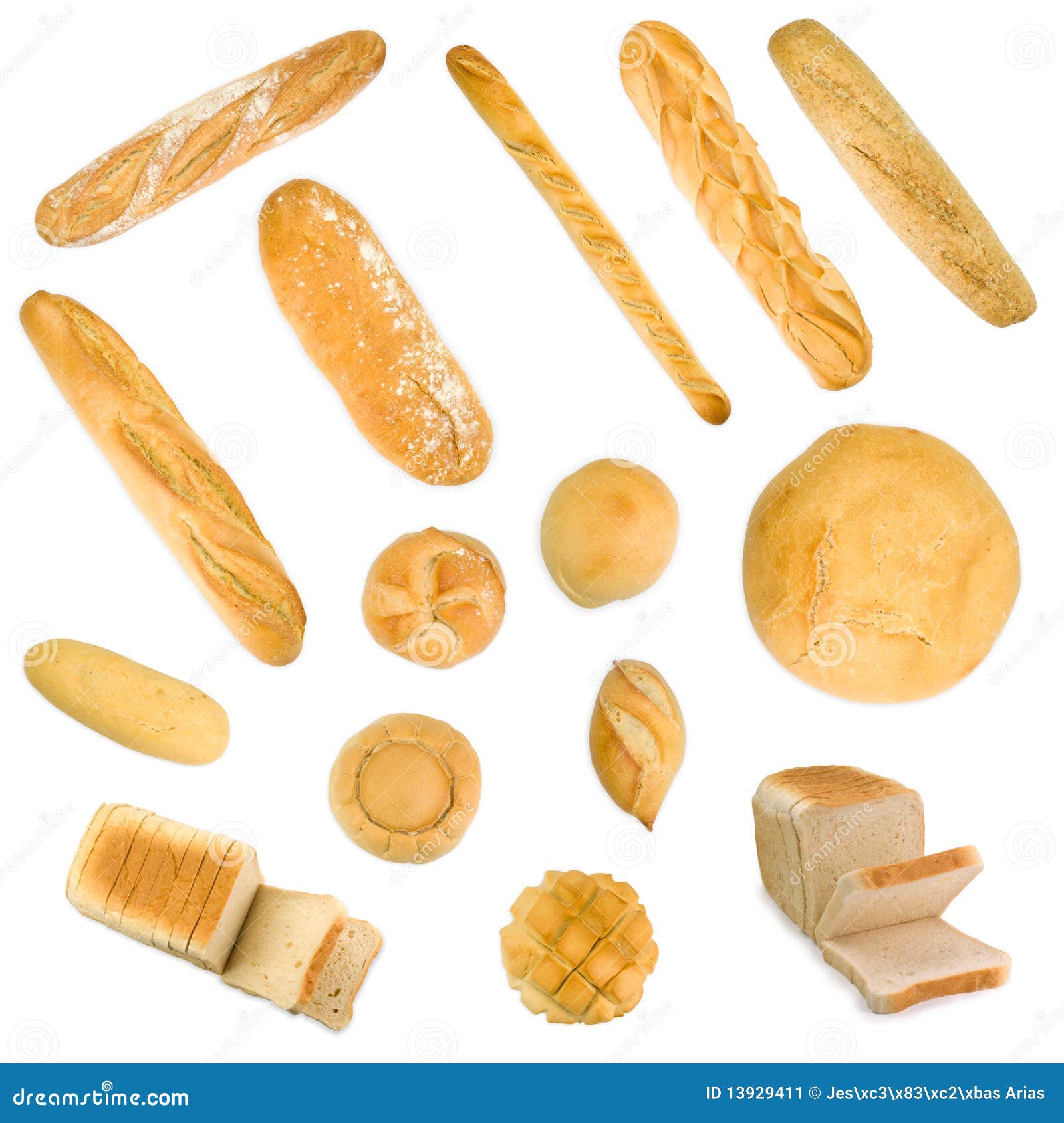 Group of Baguettes, Buns and Sliced Bread Stock Image - Image of bread ...