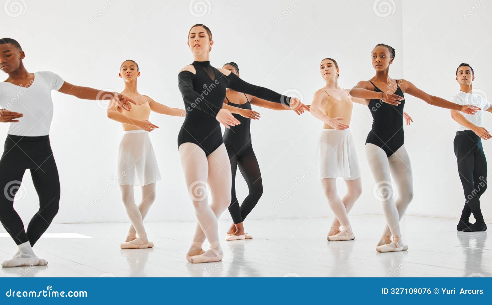 Group, Ballet Dancers and Class with Coach for Performance, Routine or ...