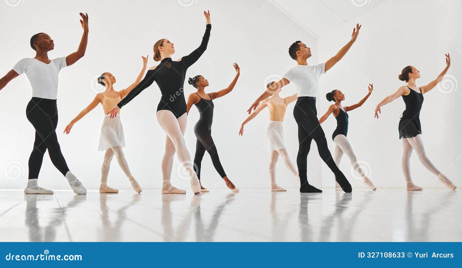 Group, Ballet Dancers and Class with Teacher for Performance, Routine ...
