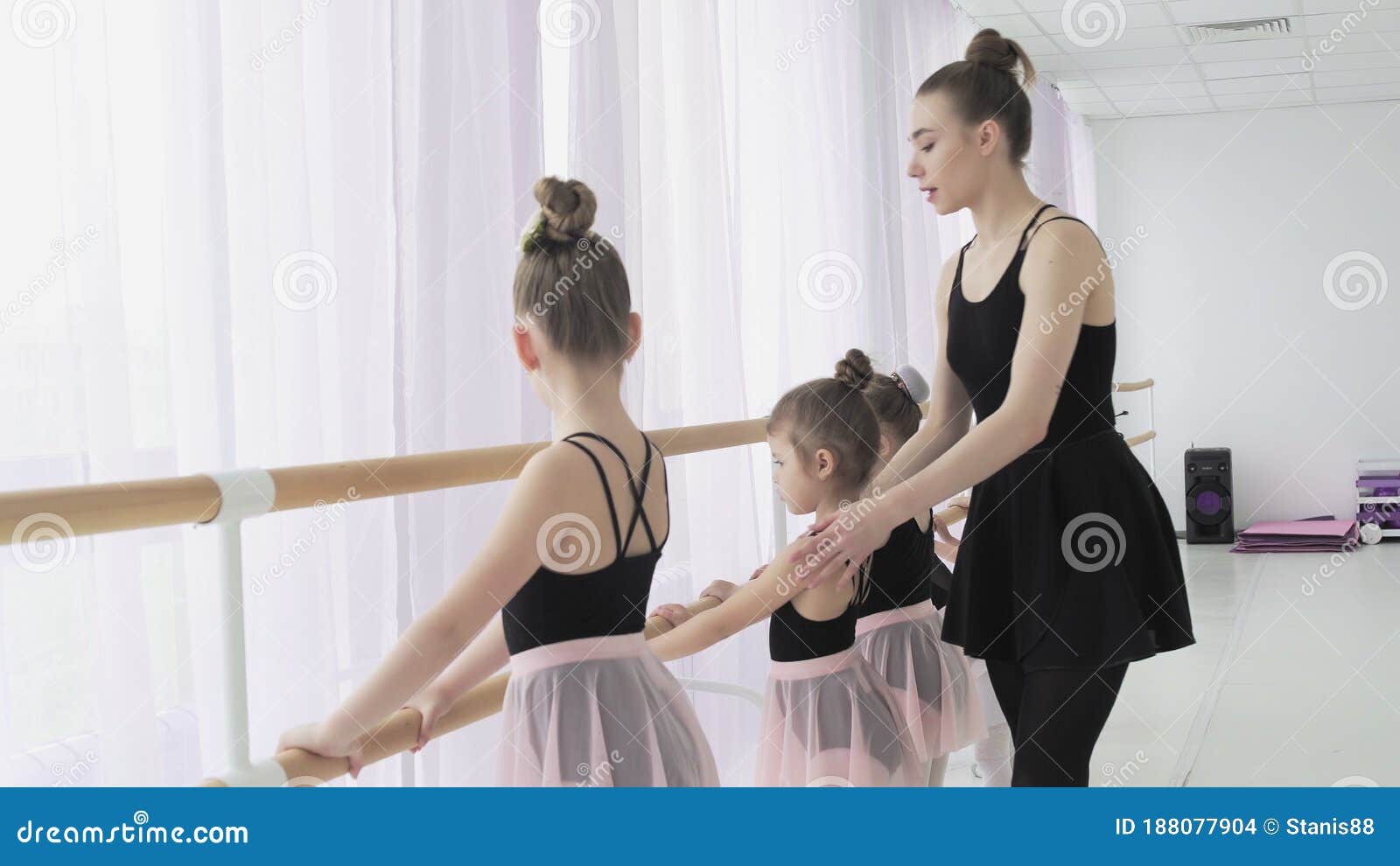 Group of Ballet-dancers Training at Barre. Stock Photo - Image of happy ...