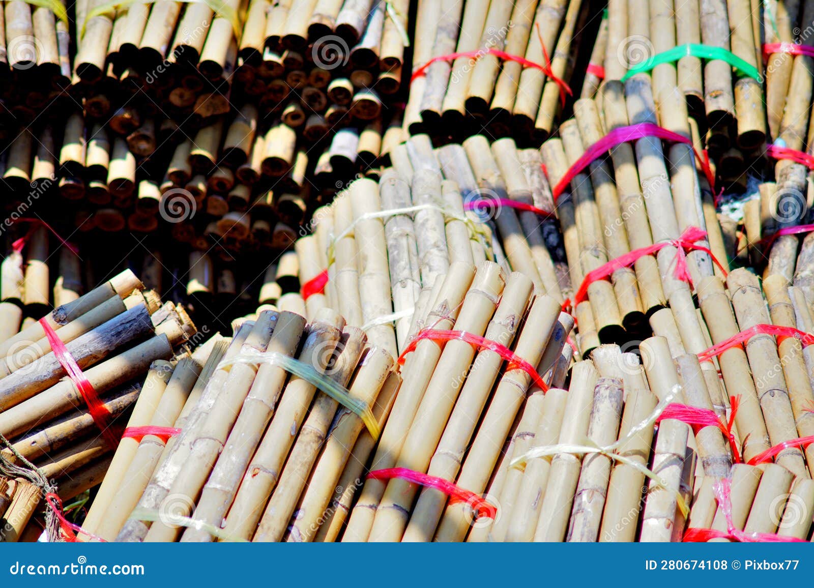 Group of Bamboo Stick Tied with Rope Stock Photo - Image of material ...