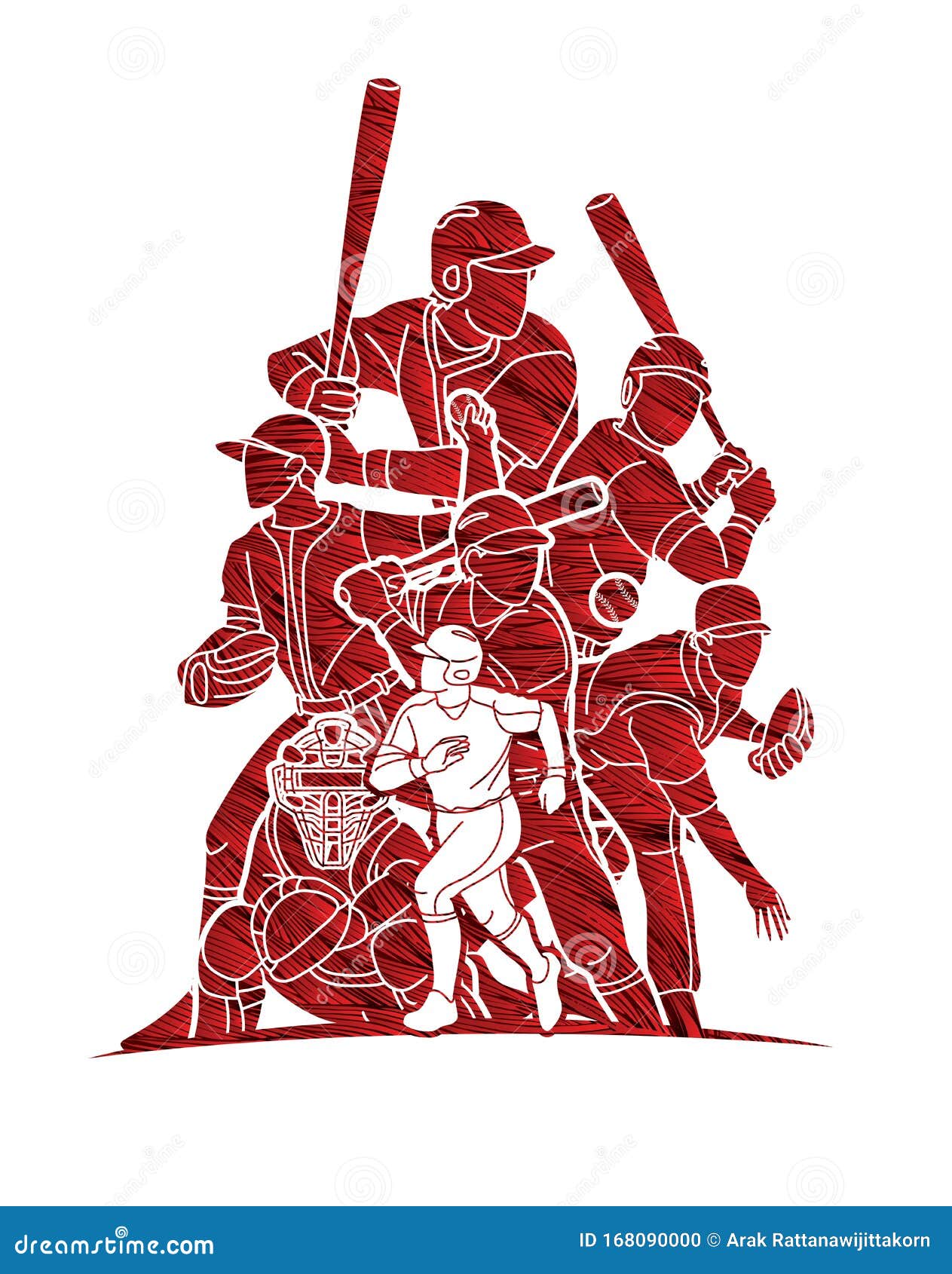 Group of Baseball Players Action Cartoon Sport Graphic Stock Vector ...